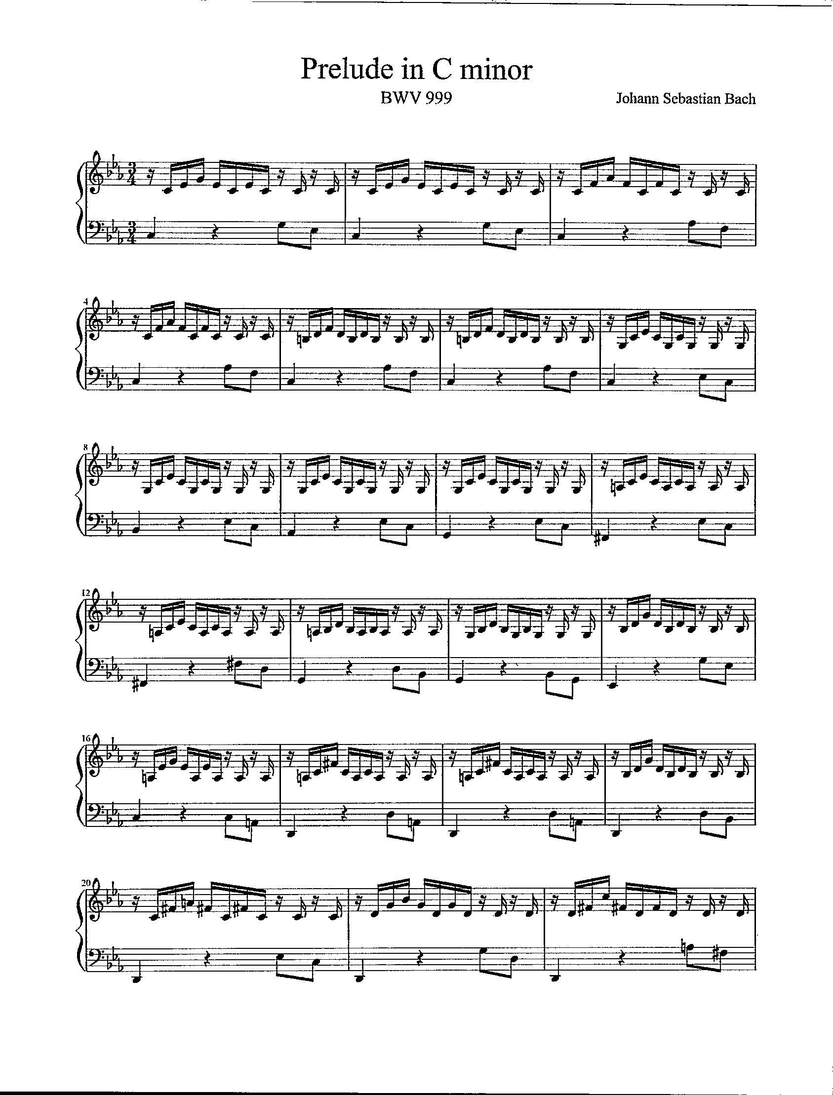 Prelude in C Minor BWV 999 - Digital Download by Johann Sebastian Bach ...
