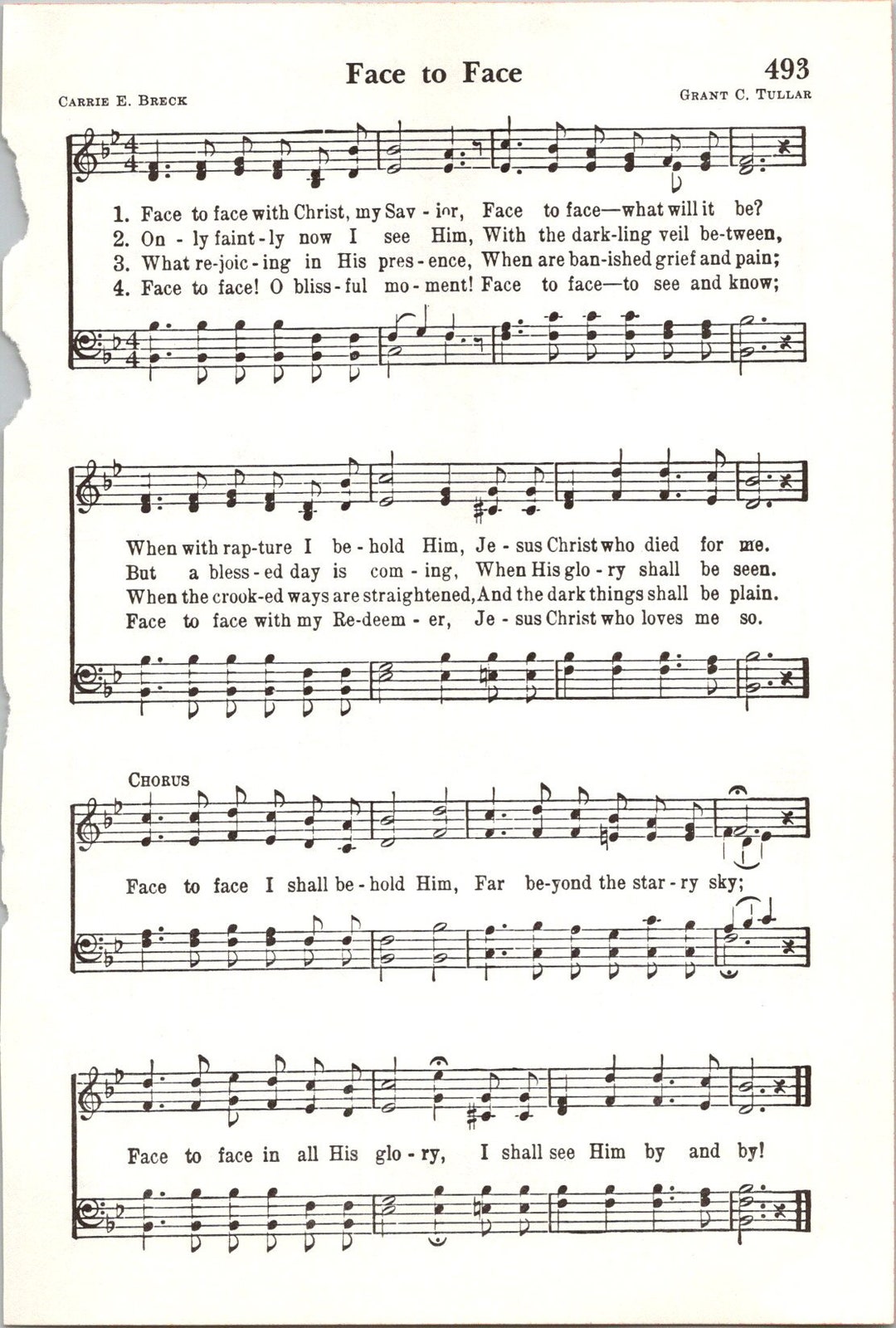 Face to Face - Digital Hymn Sheet Music - Key of B Flat - Etsy