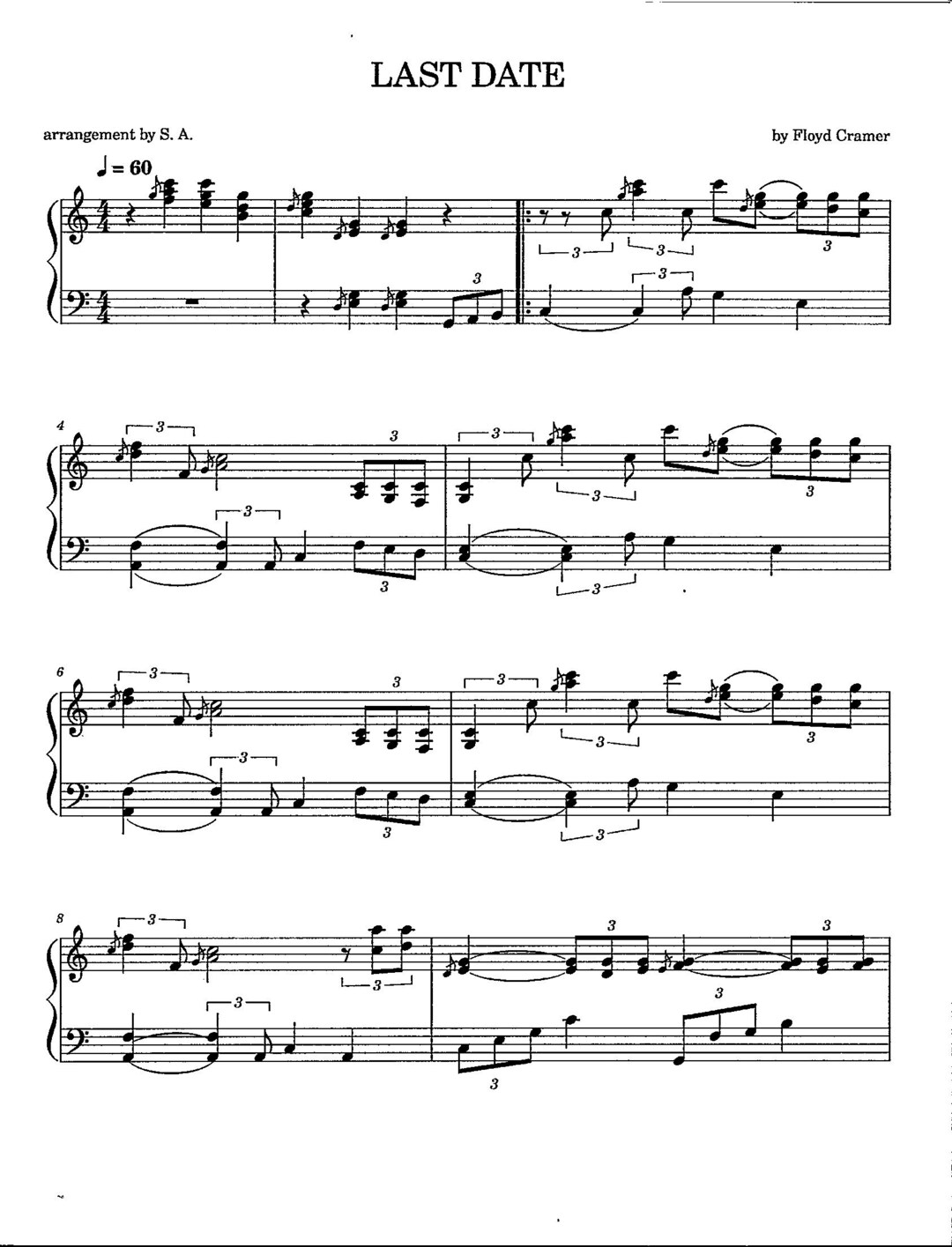 Last Date - Easy Piano by Floyd Cramer - Digital Printable - Etsy