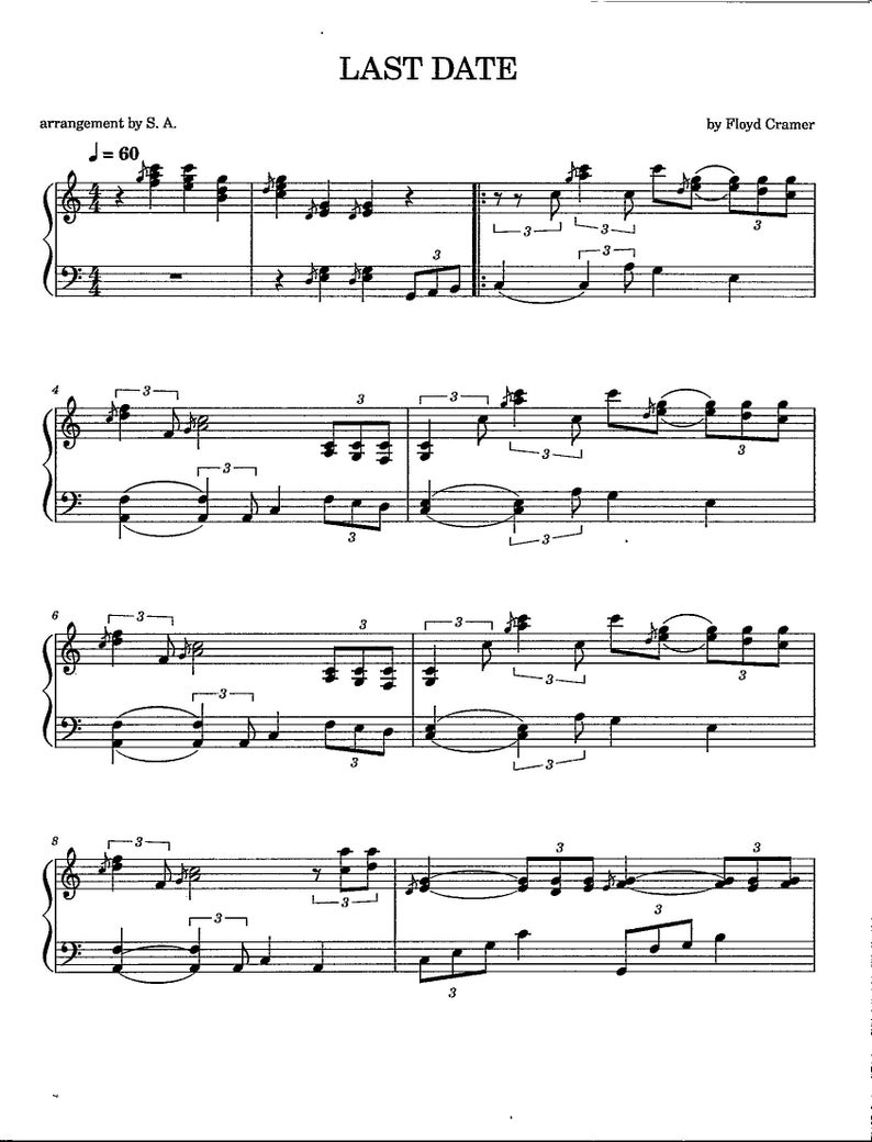 Last Date - Easy Piano by Floyd Cramer - Digital Printable - Etsy