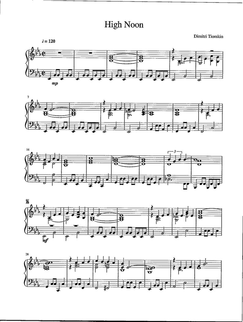 High Noon - Digital Printable Piano Solo - Key of E Flat - Etsy