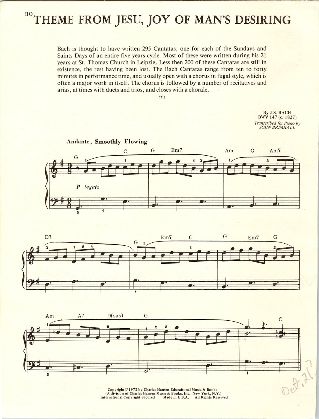 Jesu Joy of Man's Desiring by J.s.bach - Digital Piano Solo Sheet Music ...