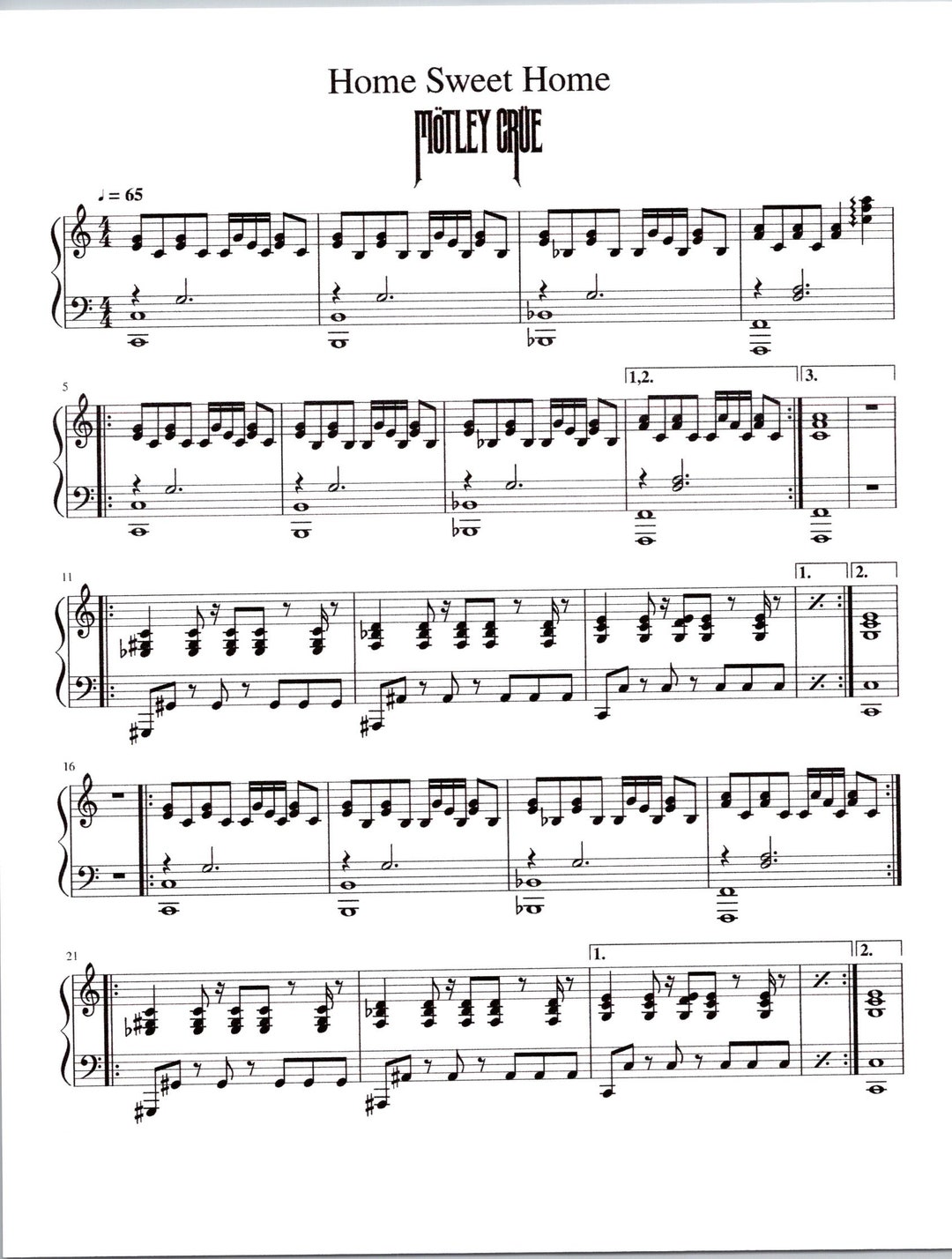 Home Sweet Home Recorded by Motley Crue - Digital Easy Teaching Edition ...