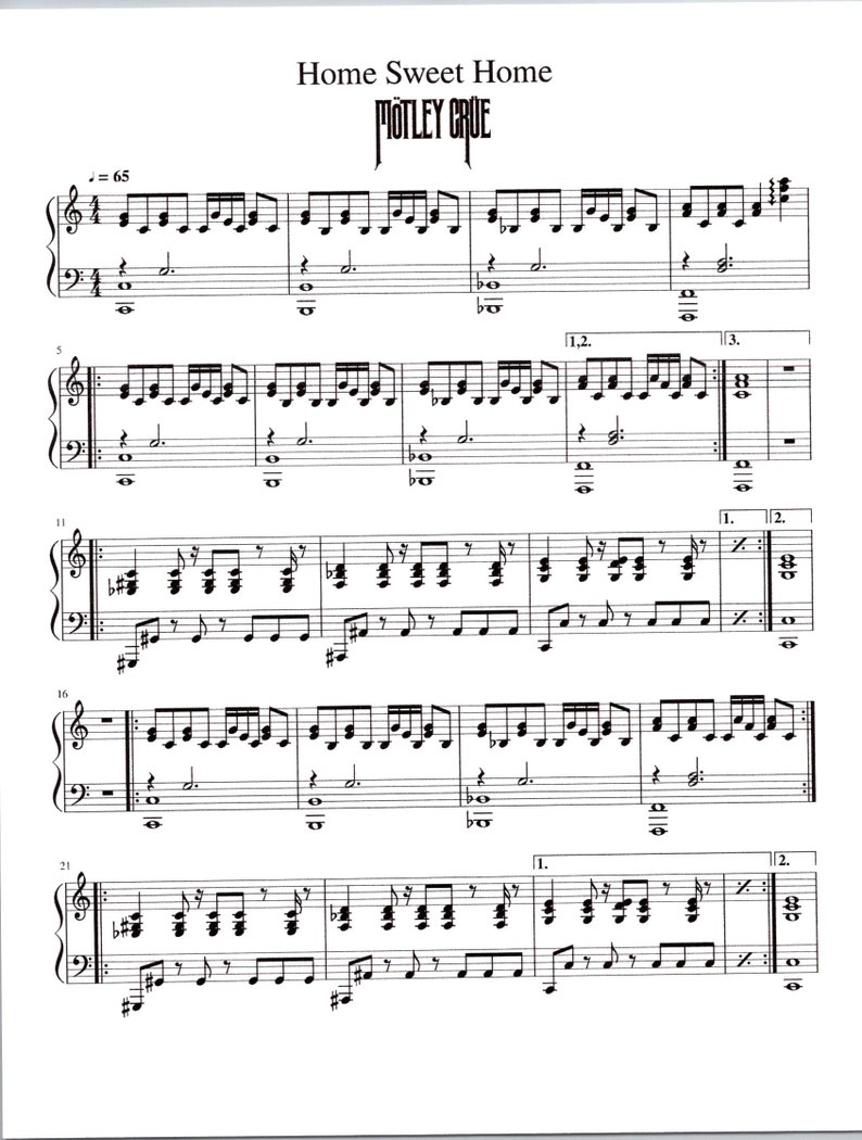 Home Sweet Home Recorded by Motley Crue - Digital Easy Teaching Edition ...