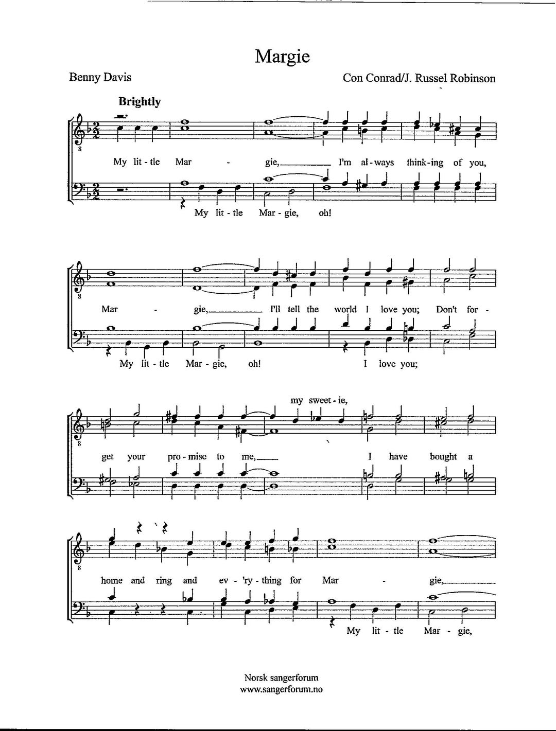 Margie- Digital Sheet Music With Lyrics - Key of F - Etsy