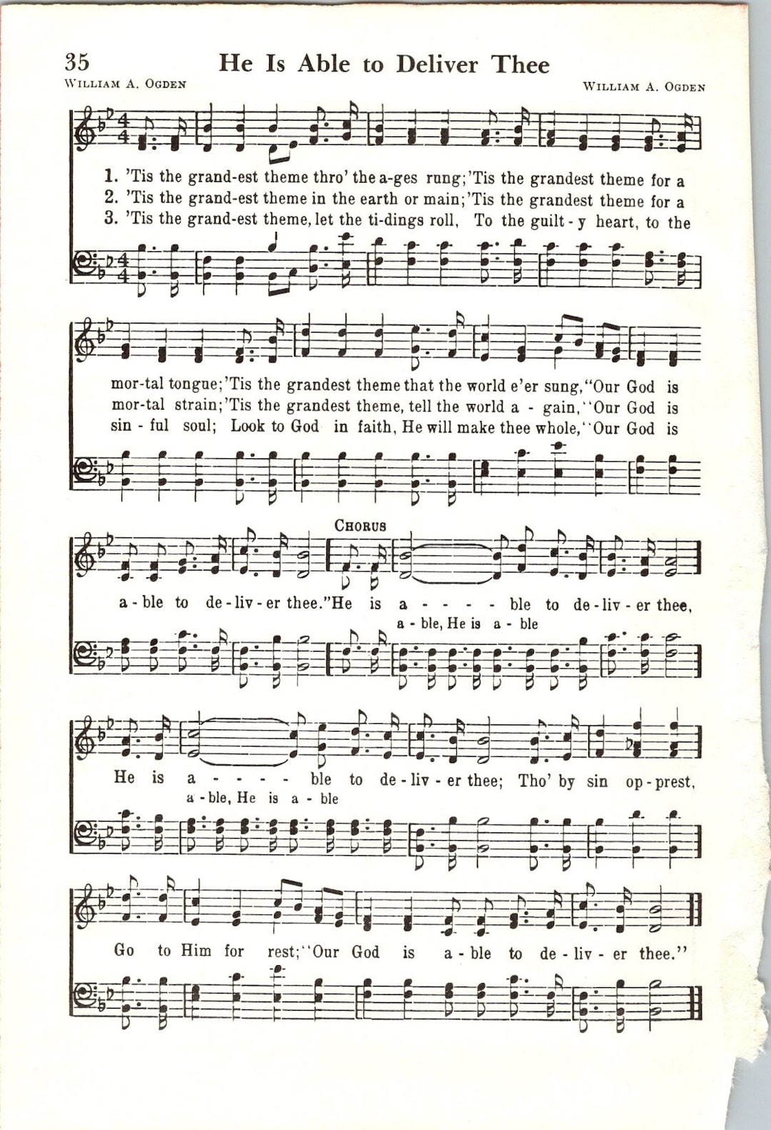 He is Able to Deliver Thee - Digital Hymn Sheet Music - Key of B Flat ...