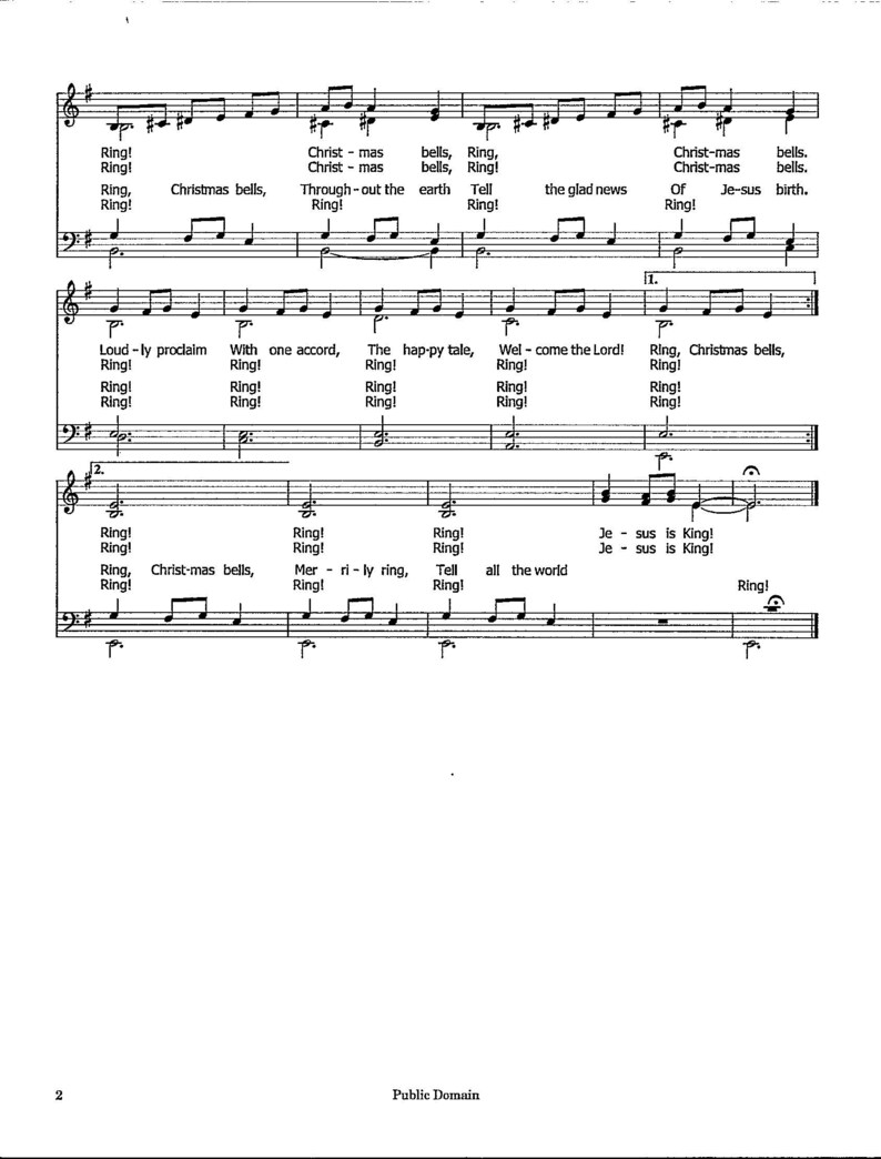 Ring Christmas Bells - Digital Printable Christmas SATB Hymn Tune - Key ...