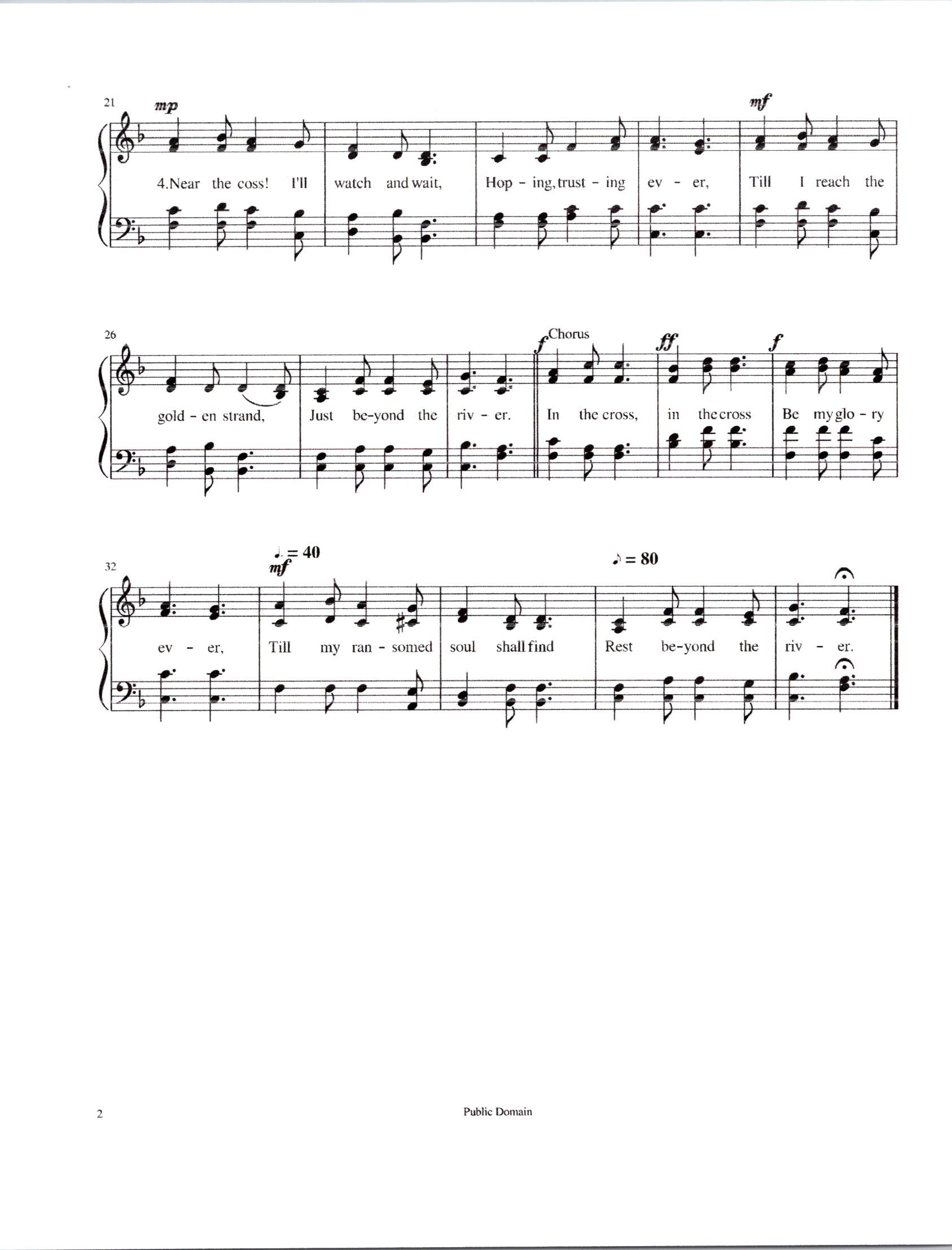 Jesus Keep Me Near the Cross - Digital Hymn Tune Sheet Music - Key of F ...