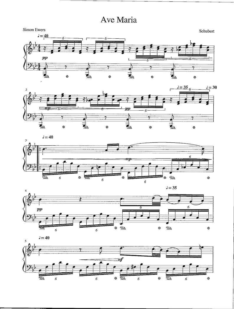 Ave Maria by Schubert - Digital Piano Solo Sheet Music - Key of B Flat ...