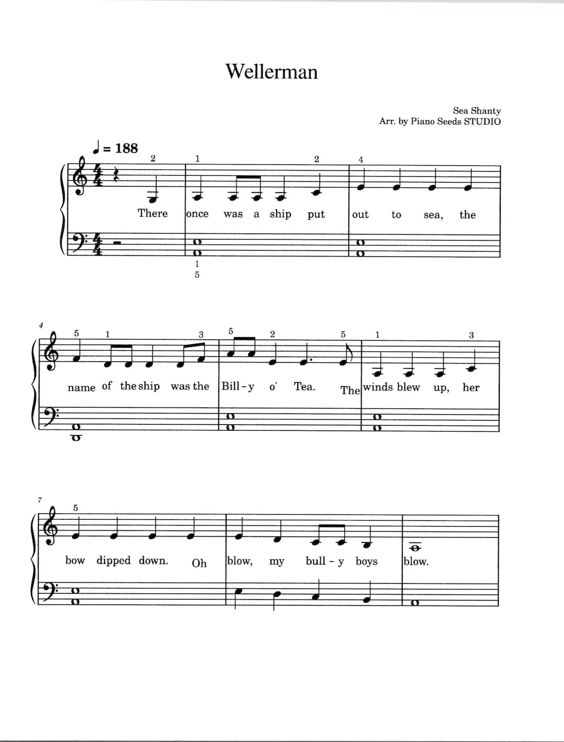 Wellerman (sea Shanty) - Digital Easy Piano and Vocal Arrangement Key ...