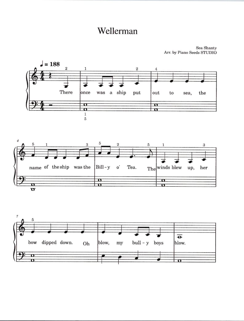 Wellerman (sea Shanty) - Digital Easy Piano and Vocal Arrangement Key ...