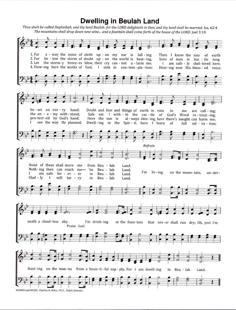 Dwelling in Beulah Land - Digital Hymn Tune Piano and Lyrics - Key of B ...