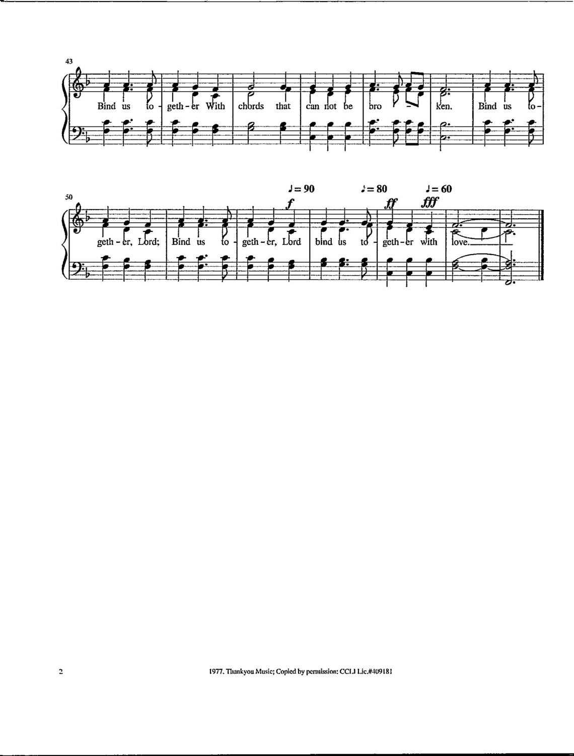 Bind Us Together - Digital Religious Hymn Tune for Piano & Vocal - Key ...