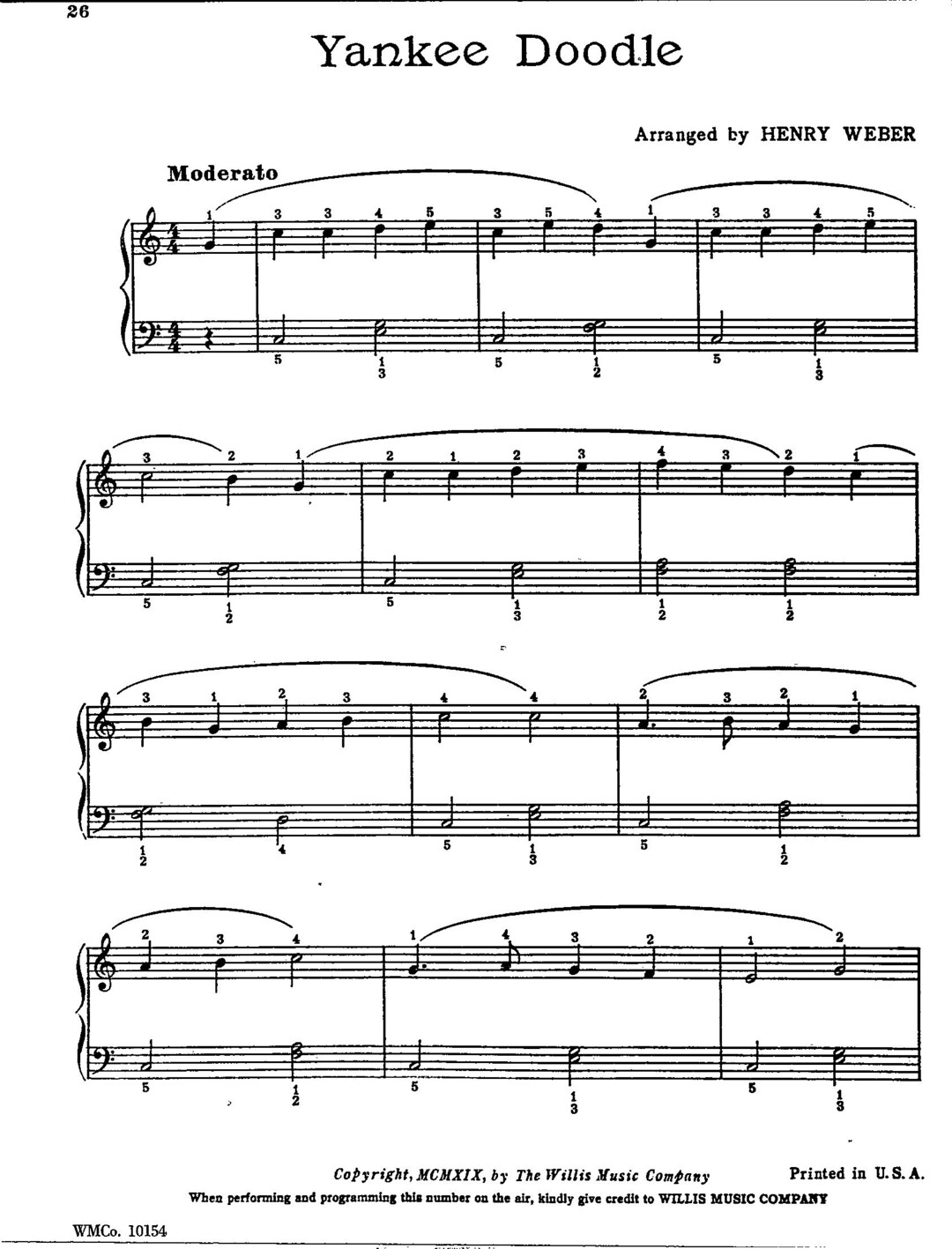 Yankee Doodle - Digital Patriotic Sheet Music for Piano Keyboards Late ...