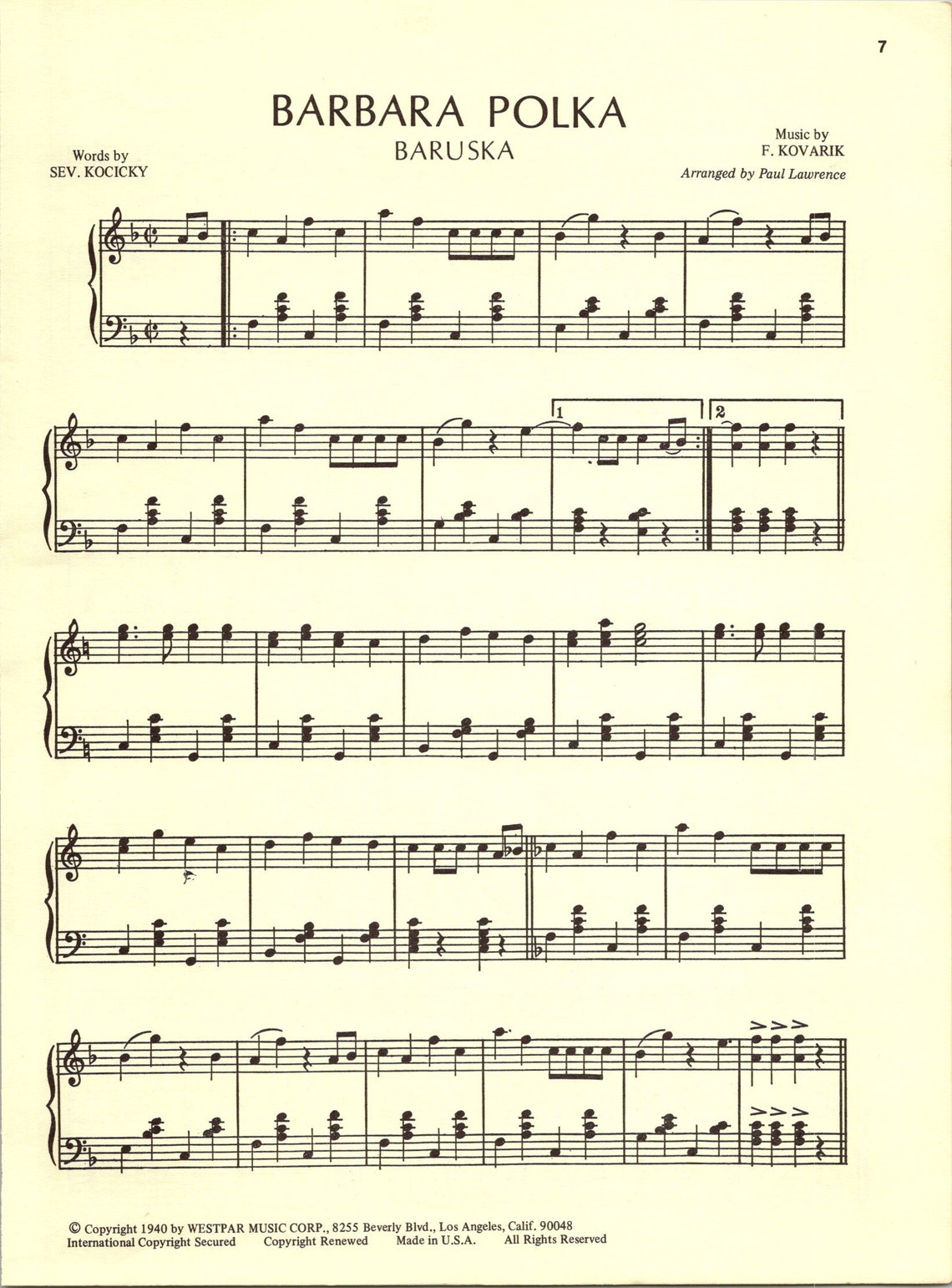 Barbara Polka (baruska) Digital Sheet Music for Piano Vocal Guitar Key ...