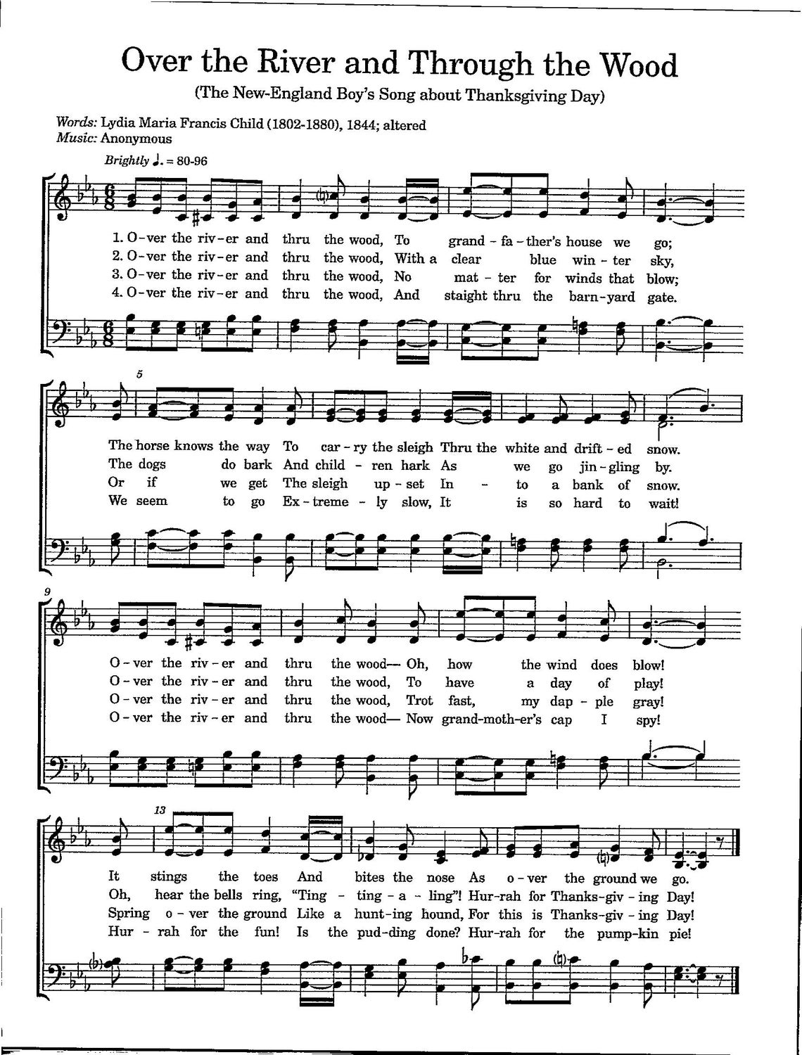 Over the River and Through the Wood - Digital Download Hymn Tune - Key ...