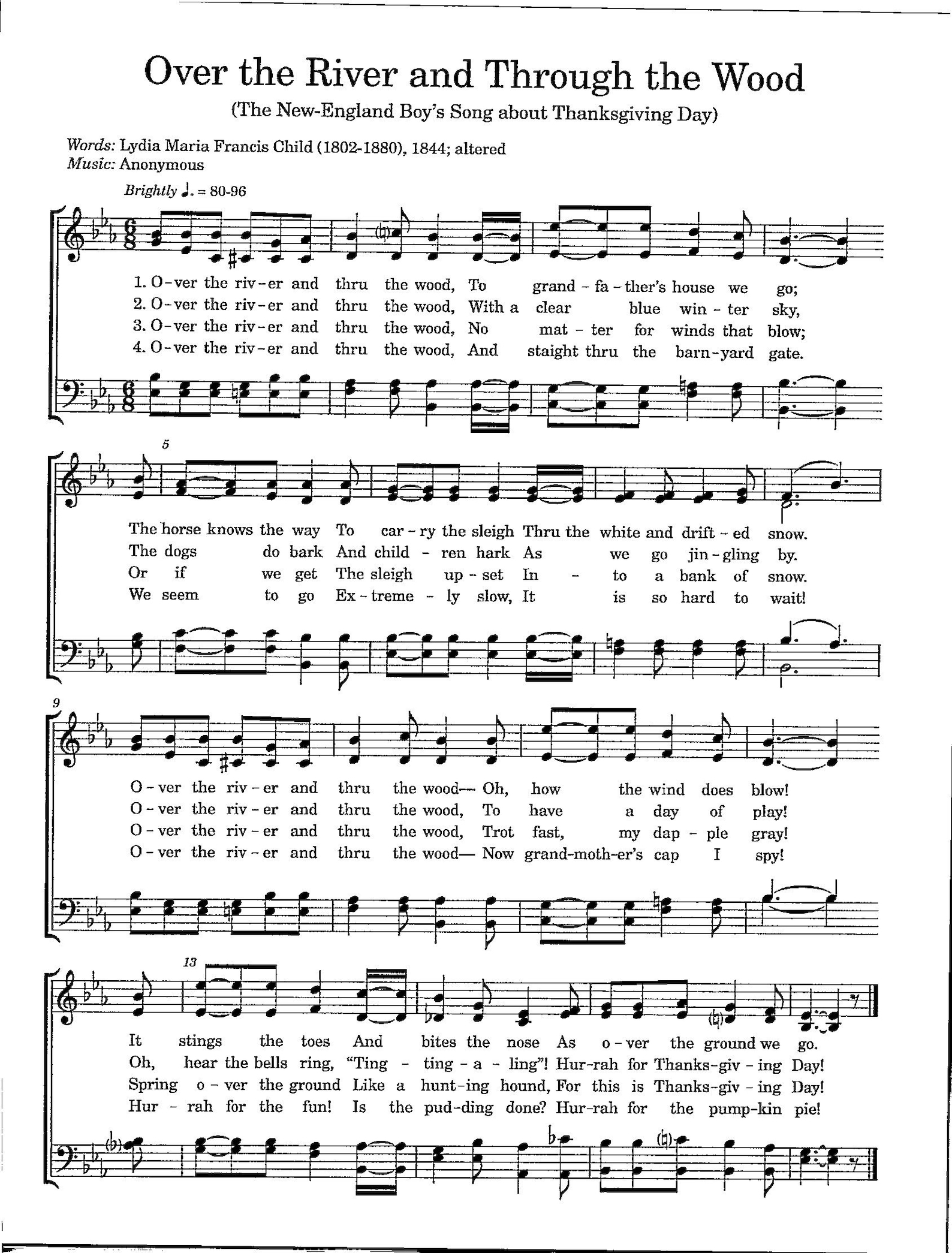 Over the River and Through the Wood - Digital Download Hymn Tune - Key ...