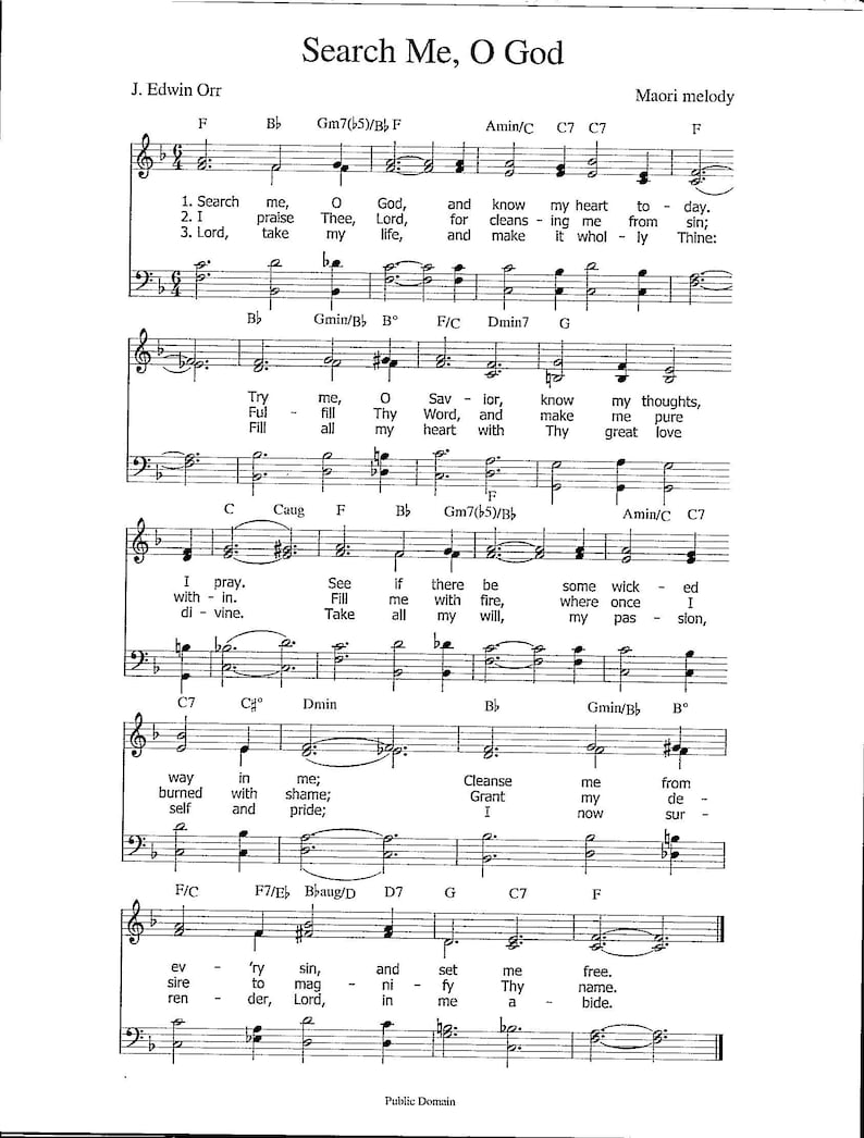 Search Me, O God - Digital Printable Hymn Tune - Key of F - Etsy