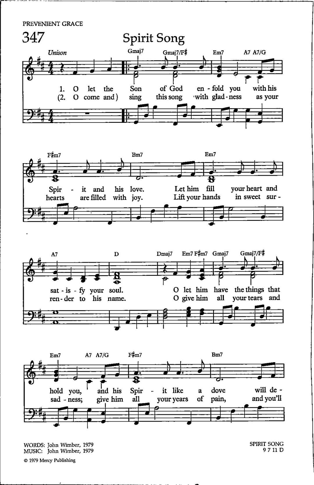 Spirit Song by John Wimber 1979 - Digital Hymn Sheet Music Key of D Intermediate Level - Etsy