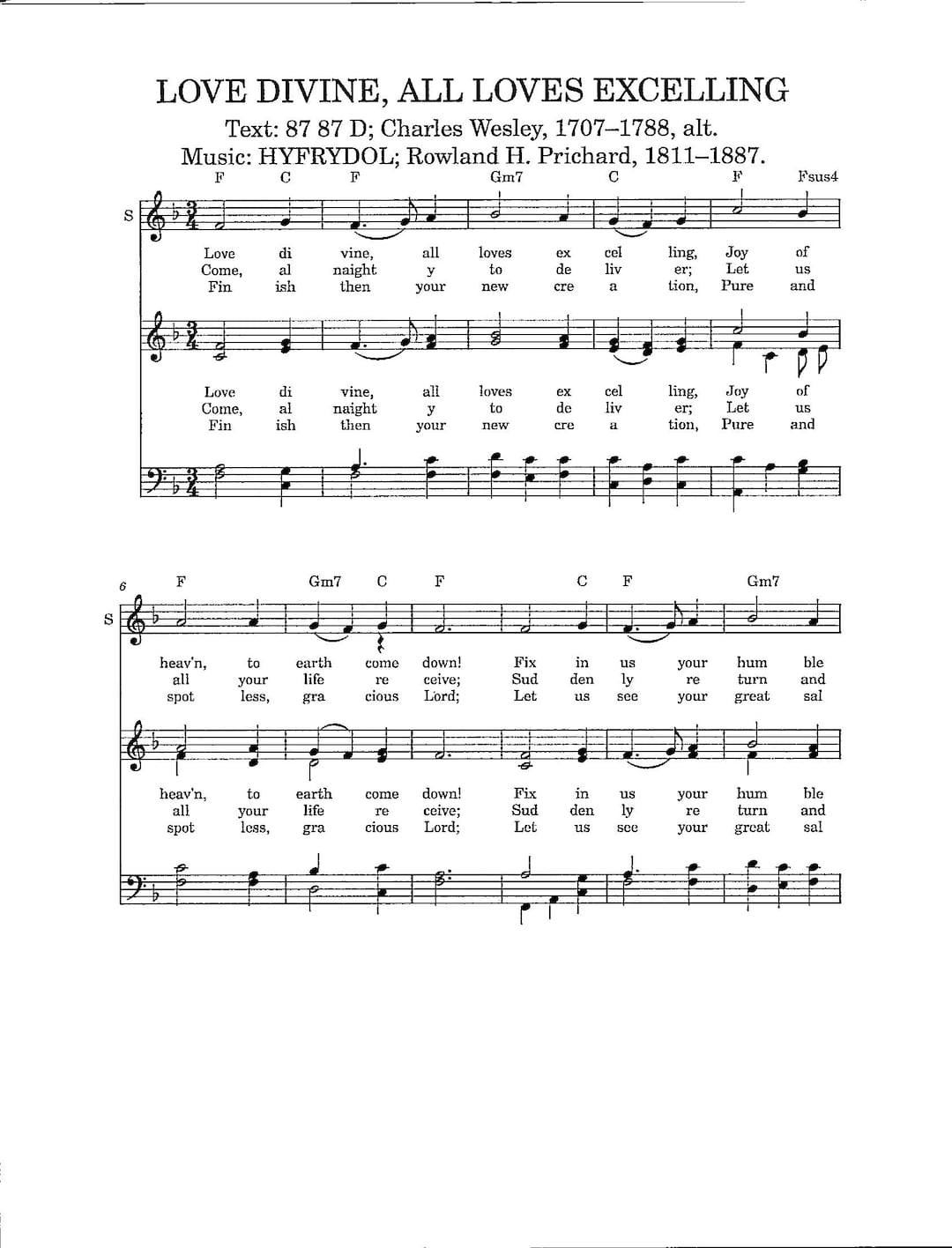 Love Divine All Loves Excelling - Digital Download Hymn Tune for Piano ...