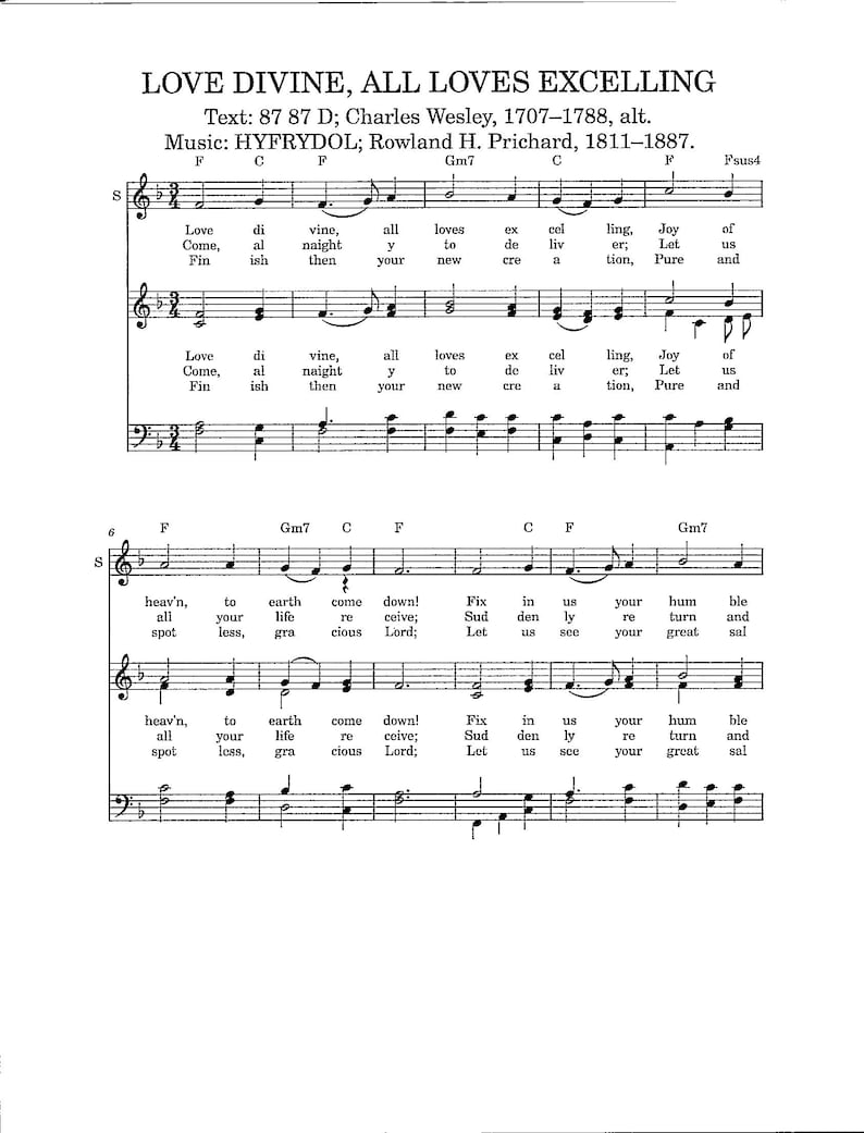 Love Divine All Loves Excelling - Digital Download Hymn Tune for Piano ...