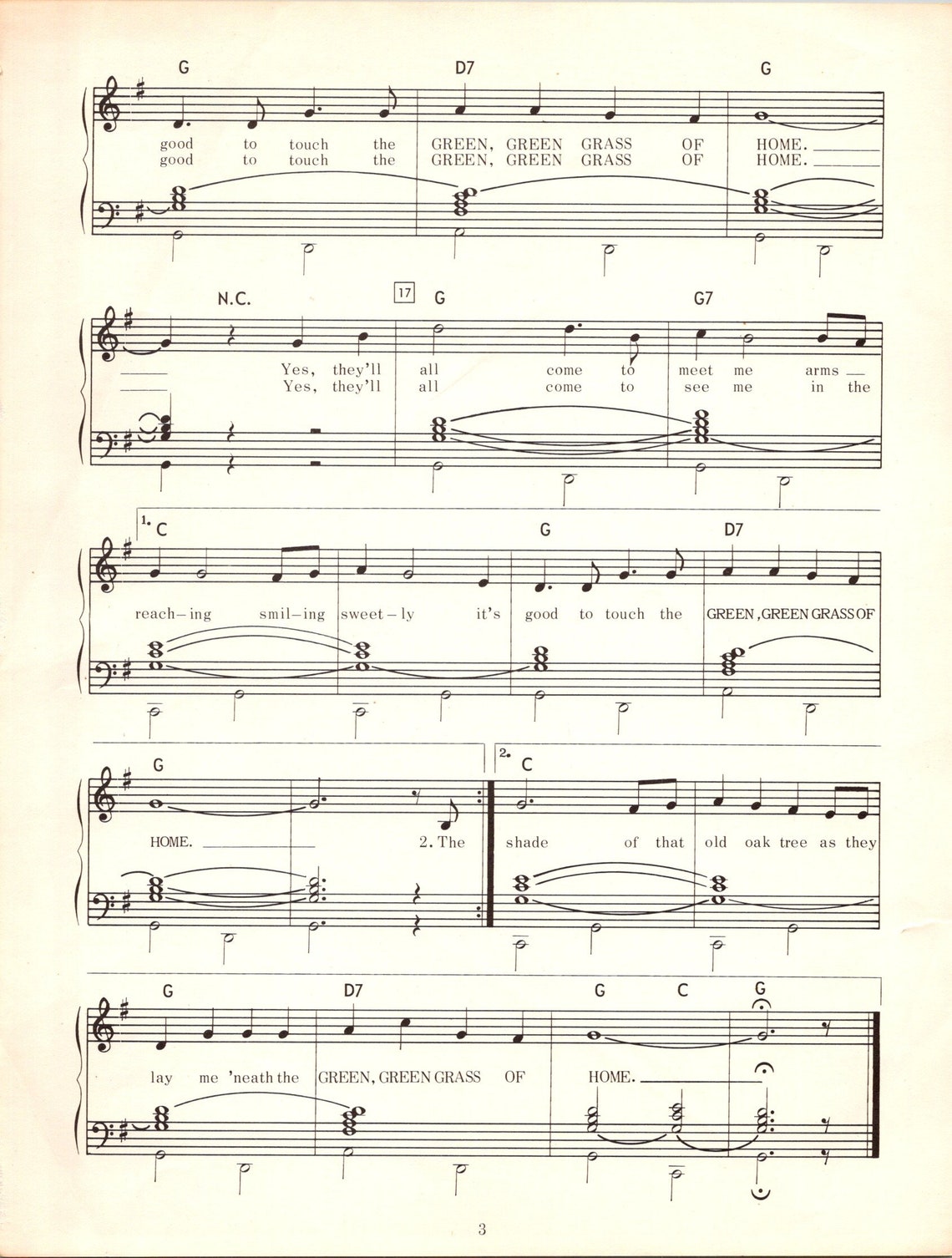 Green Green Grass of Home - Digital Sheet Music Key of G for Piano ...