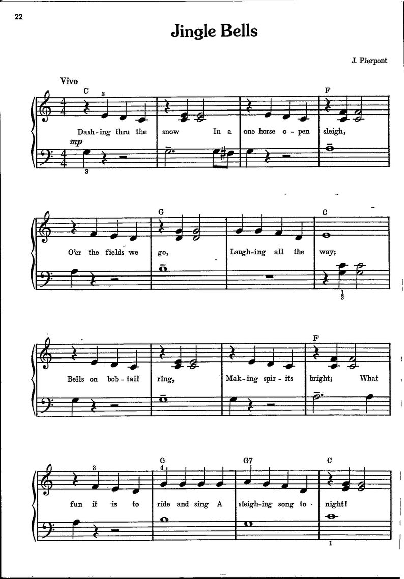 Jingle Bells - Digital Christmas Piano Keyboard Sheet Music - Beginner ...