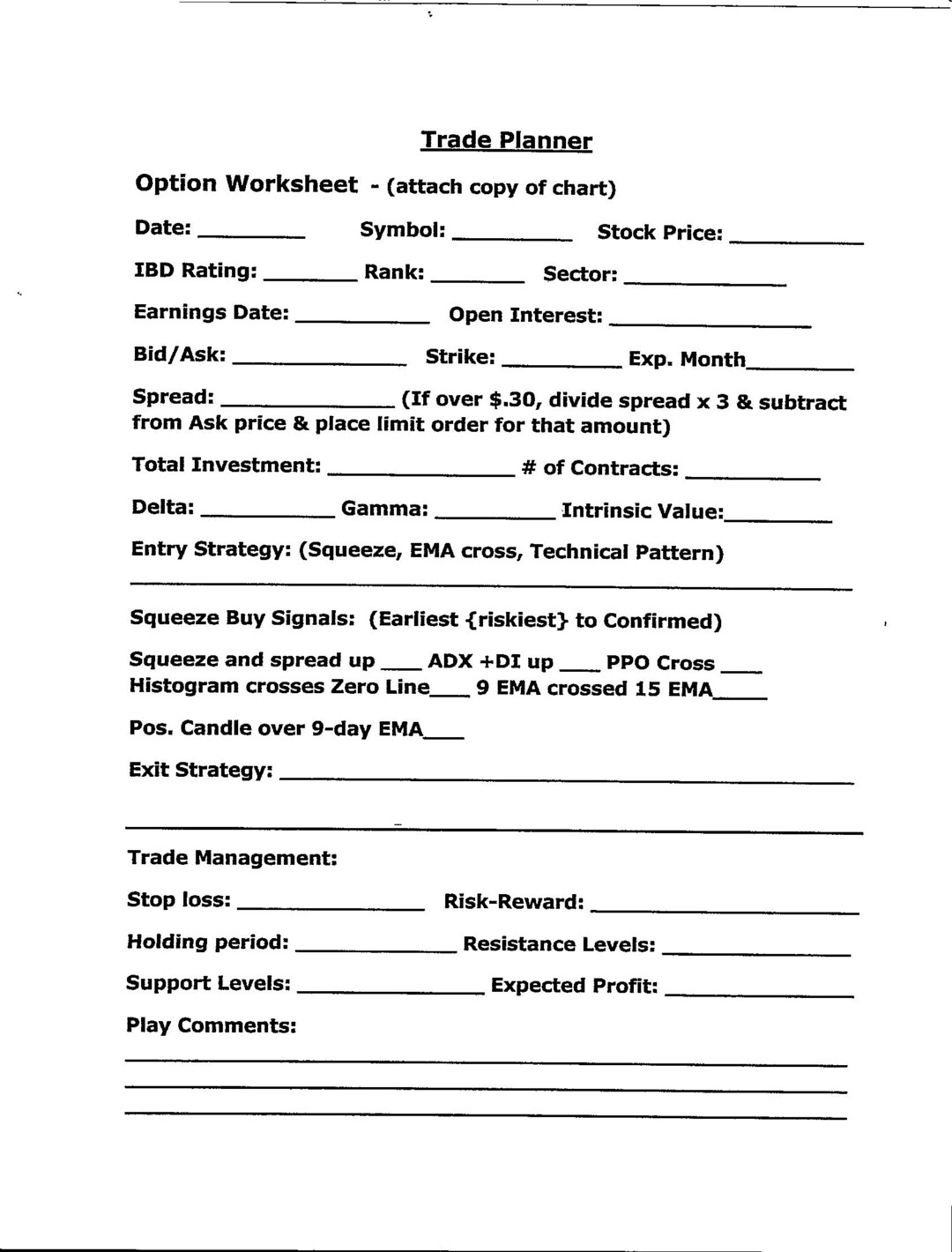 Business & Investing Digital Download Trade Planner Form for Stocks and ...