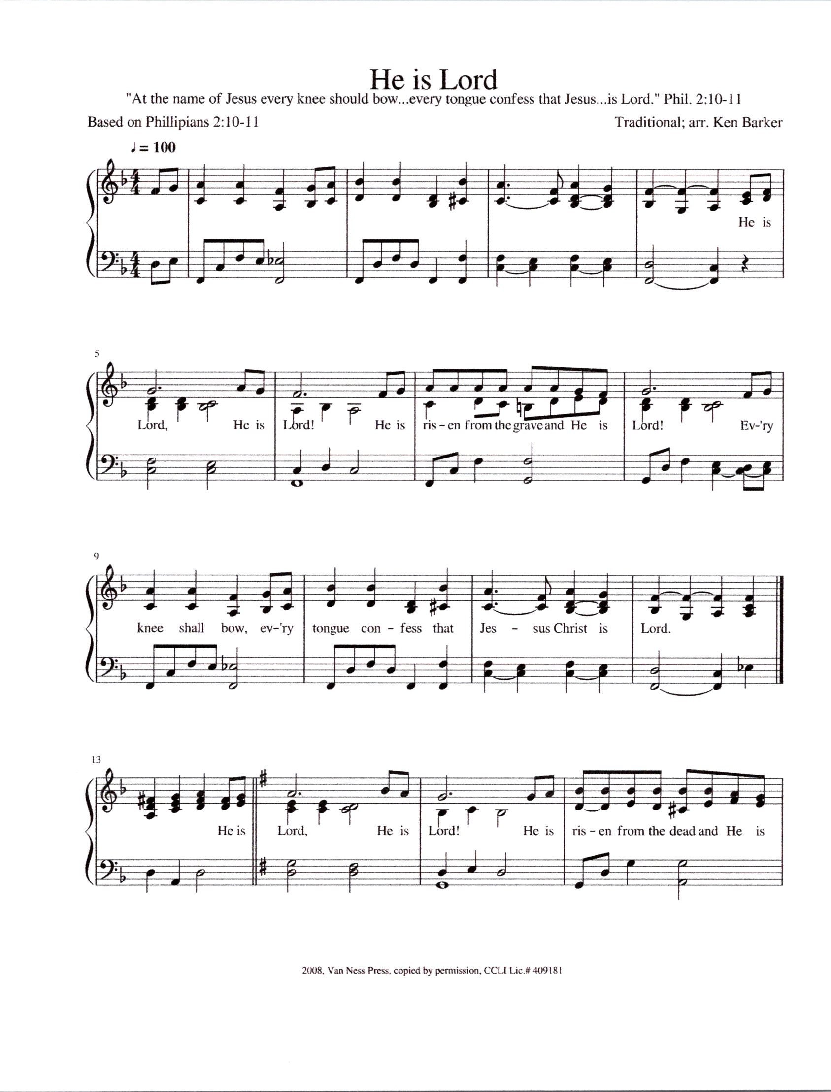 He is Lord - Digital Hymn Tune Piano & Vocal Arrangement - Key of F - Etsy