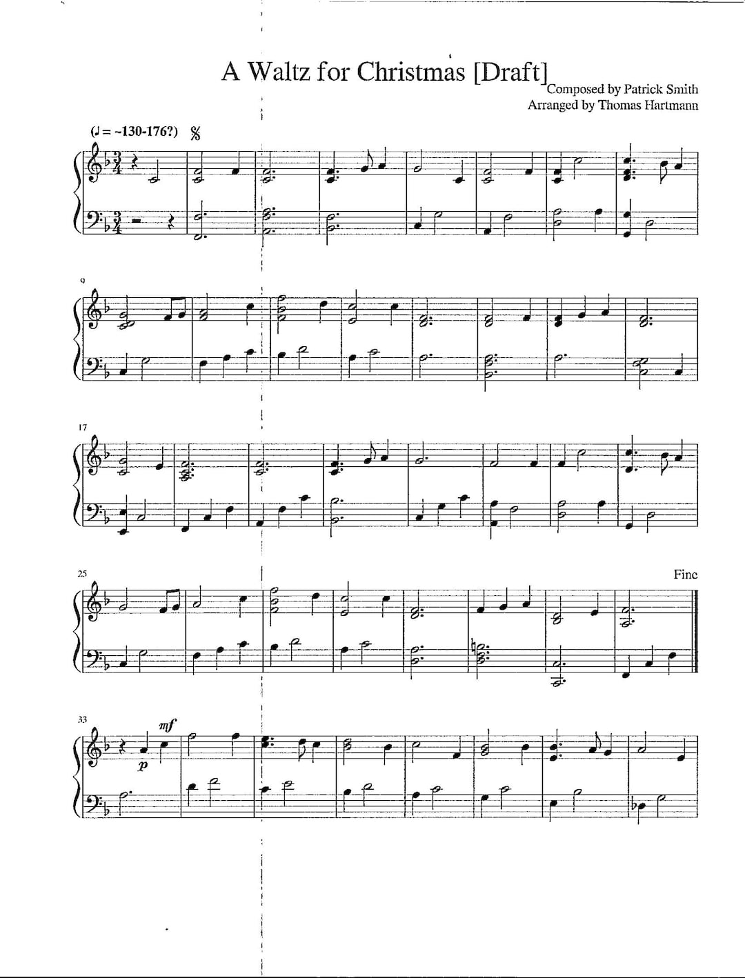 A Waltz for Christmas - Digital Piano Solo Sheet Music - Key of F - Etsy