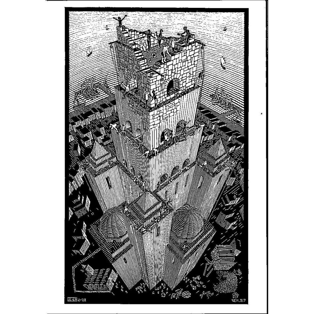 Postcard - Tower of Babel 1928 by M.C. Escher 6.5"x 4.25" - Etsy