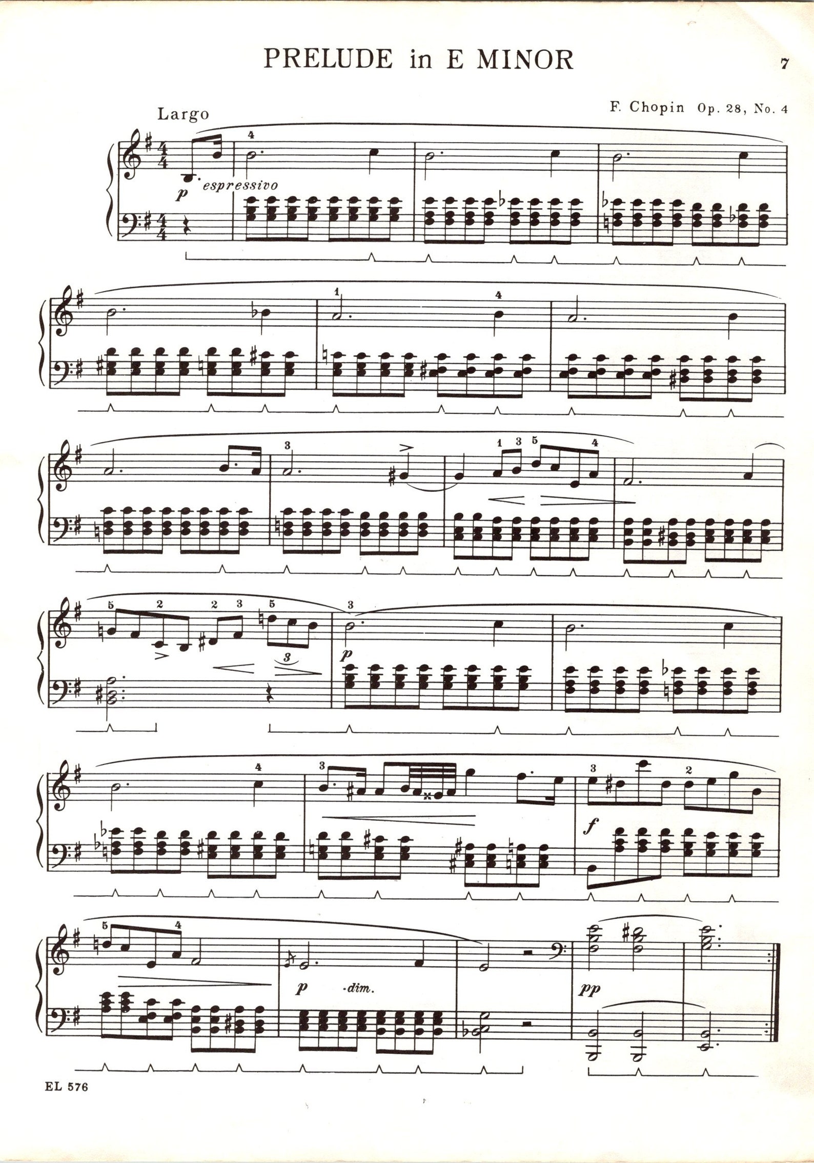 Prelude in E Minor by Chopin Digital Piano Sheet Music Key of E Minor Intermediate Level - Etsy