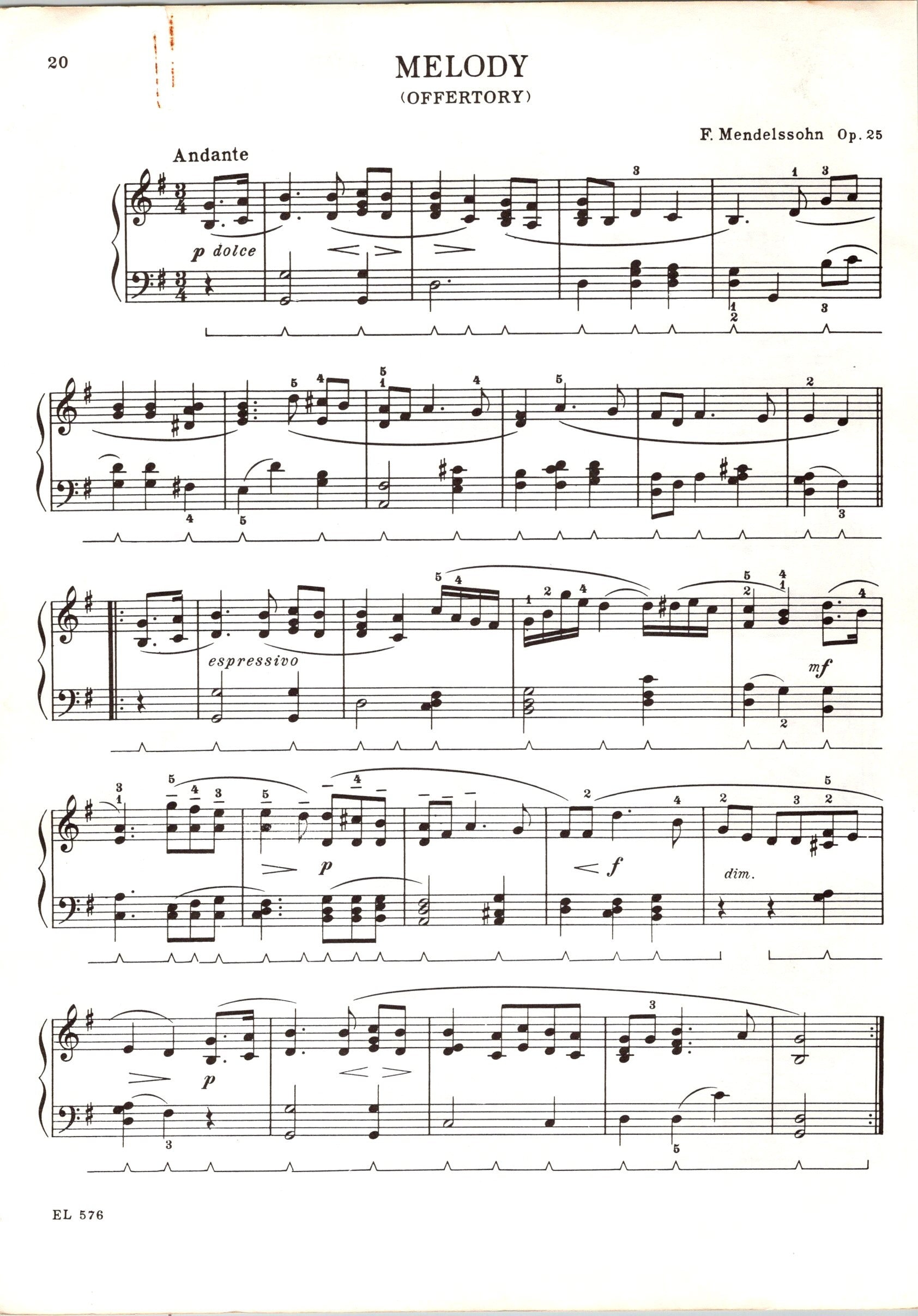 Melody (offertory) by Mendelssohn DIGITAL Church Sheet Music for Piano ...