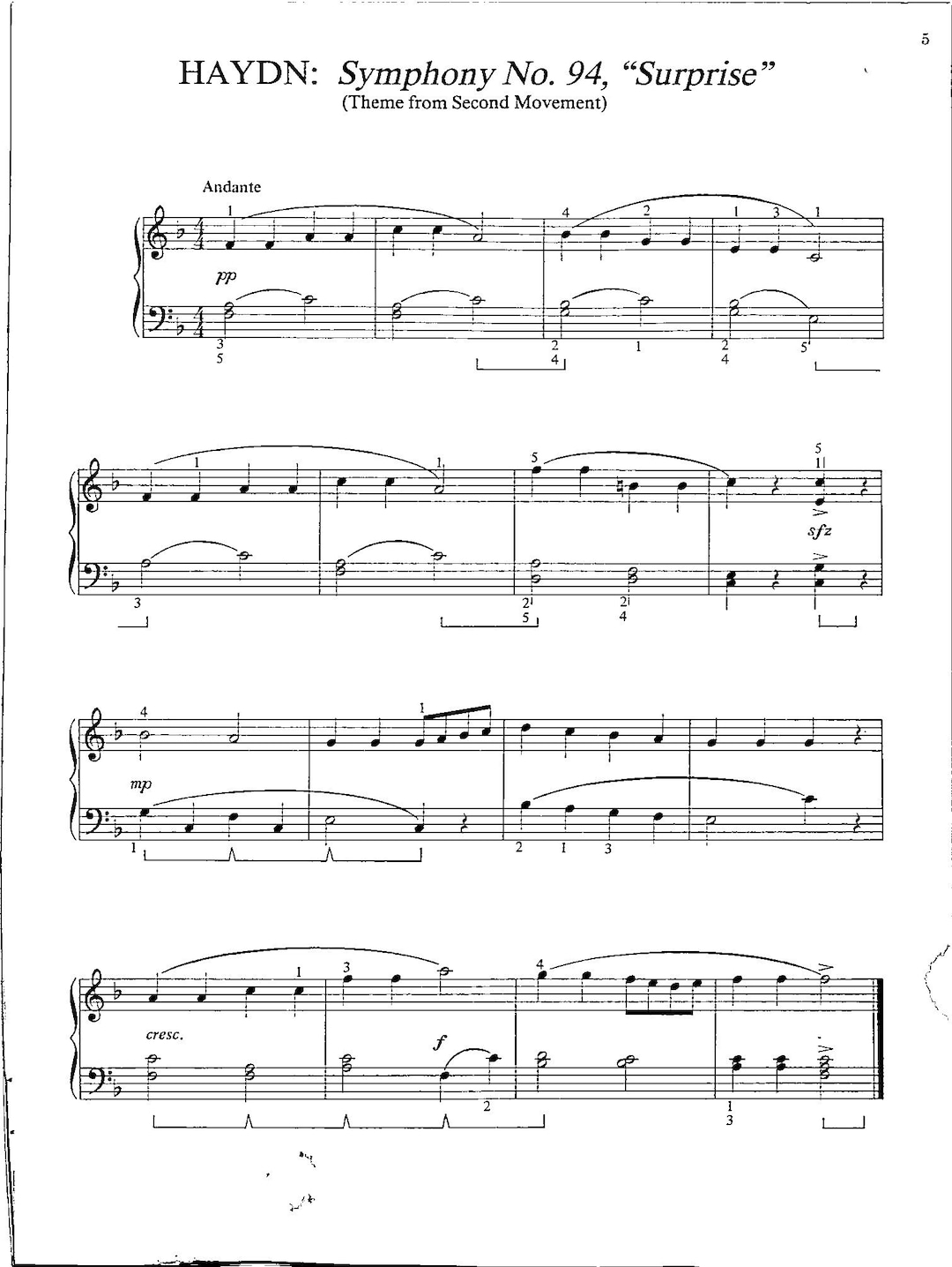 Haydn: Symphony No 94 Surprise Piano Solo - Digital Sheet Music Key of ...