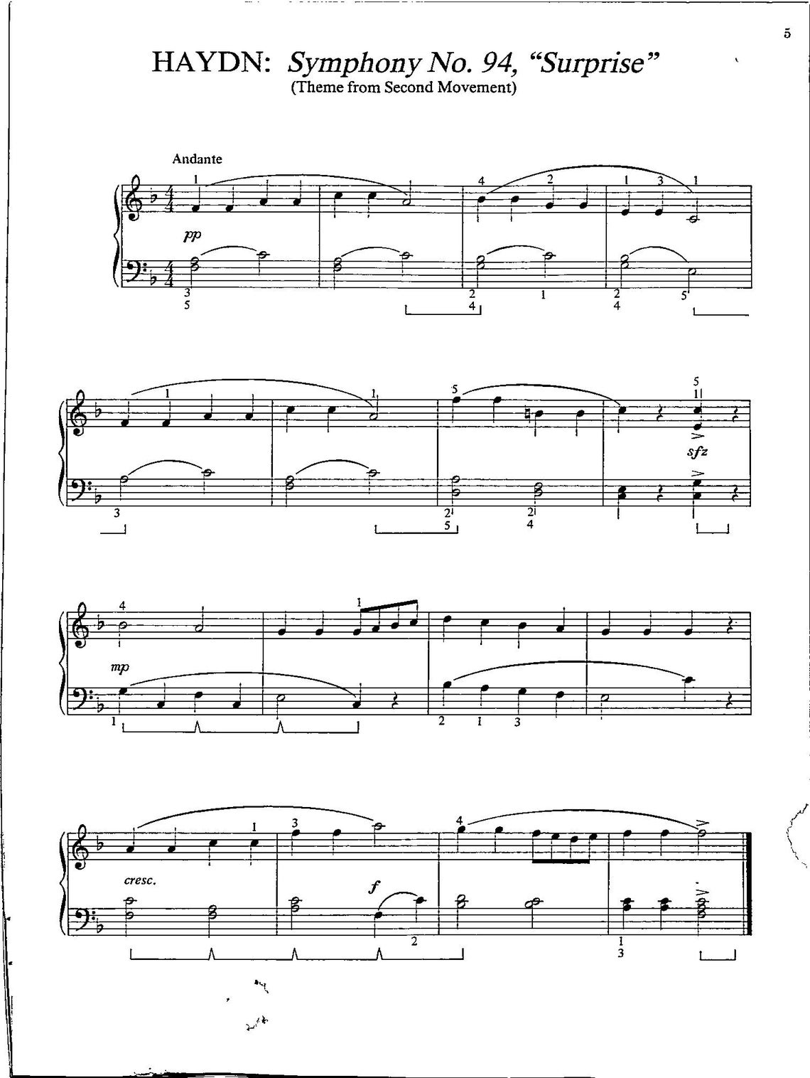 Haydn: Symphony No 94 Surprise Piano Solo - Digital Sheet Music Key of ...