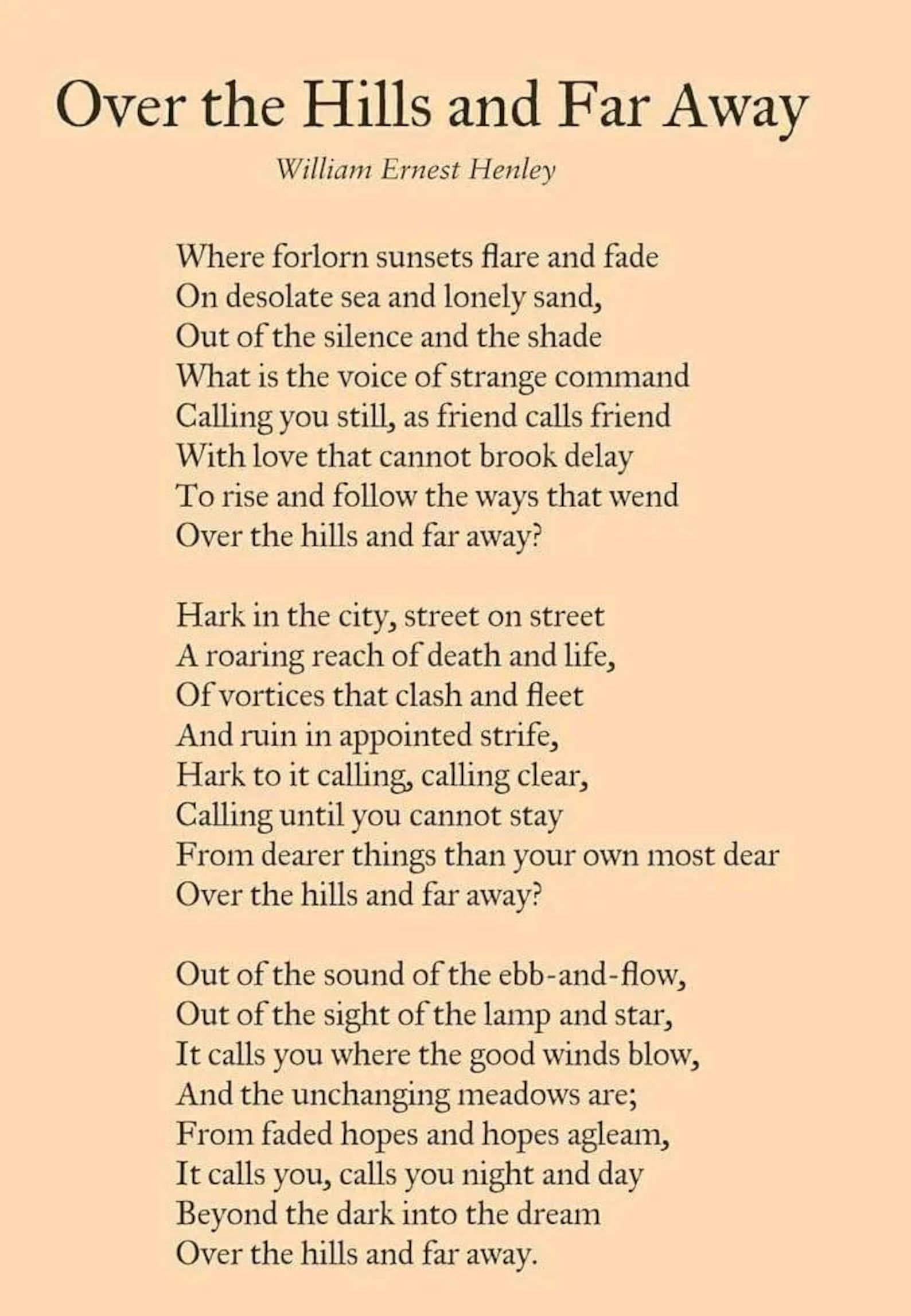Over the Hills and Far Away - Digital Download Poem by William Ernest ...