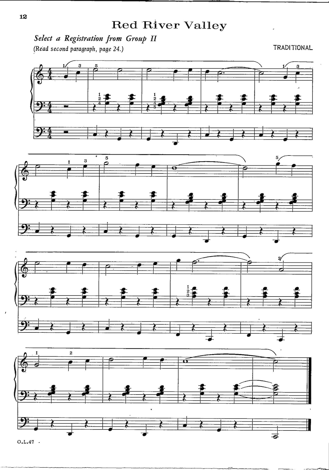 Red River Valley Digital Sheet Music for Piano or Organ Key of C ...