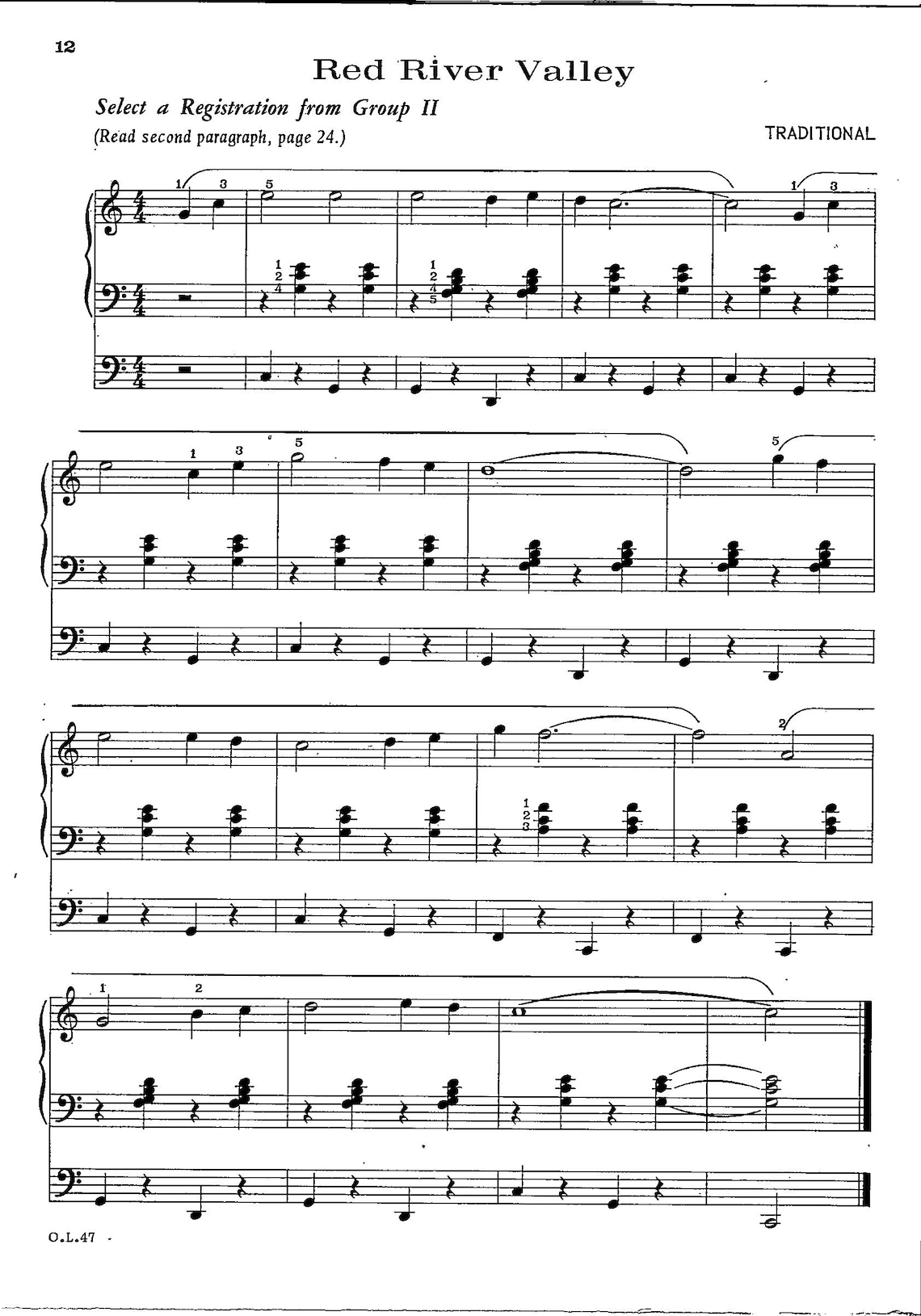 Red River Valley Digital Sheet Music for Piano or Organ Key of C ...