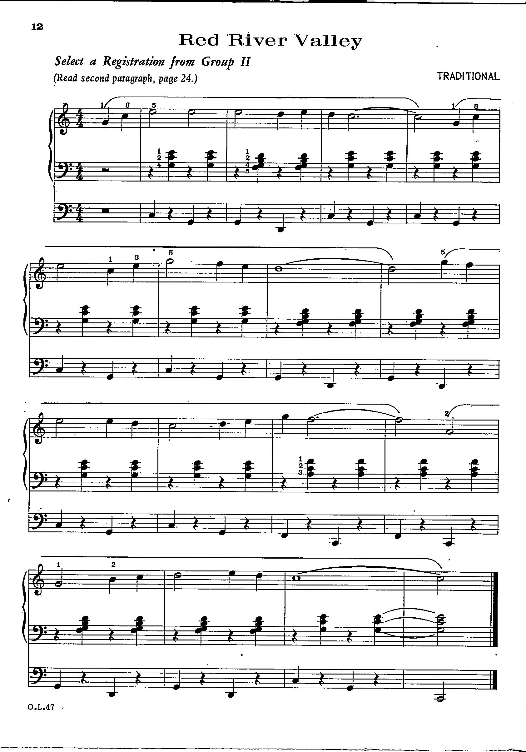 Red River Valley Digital Sheet Music for Piano or Organ Key of C ...