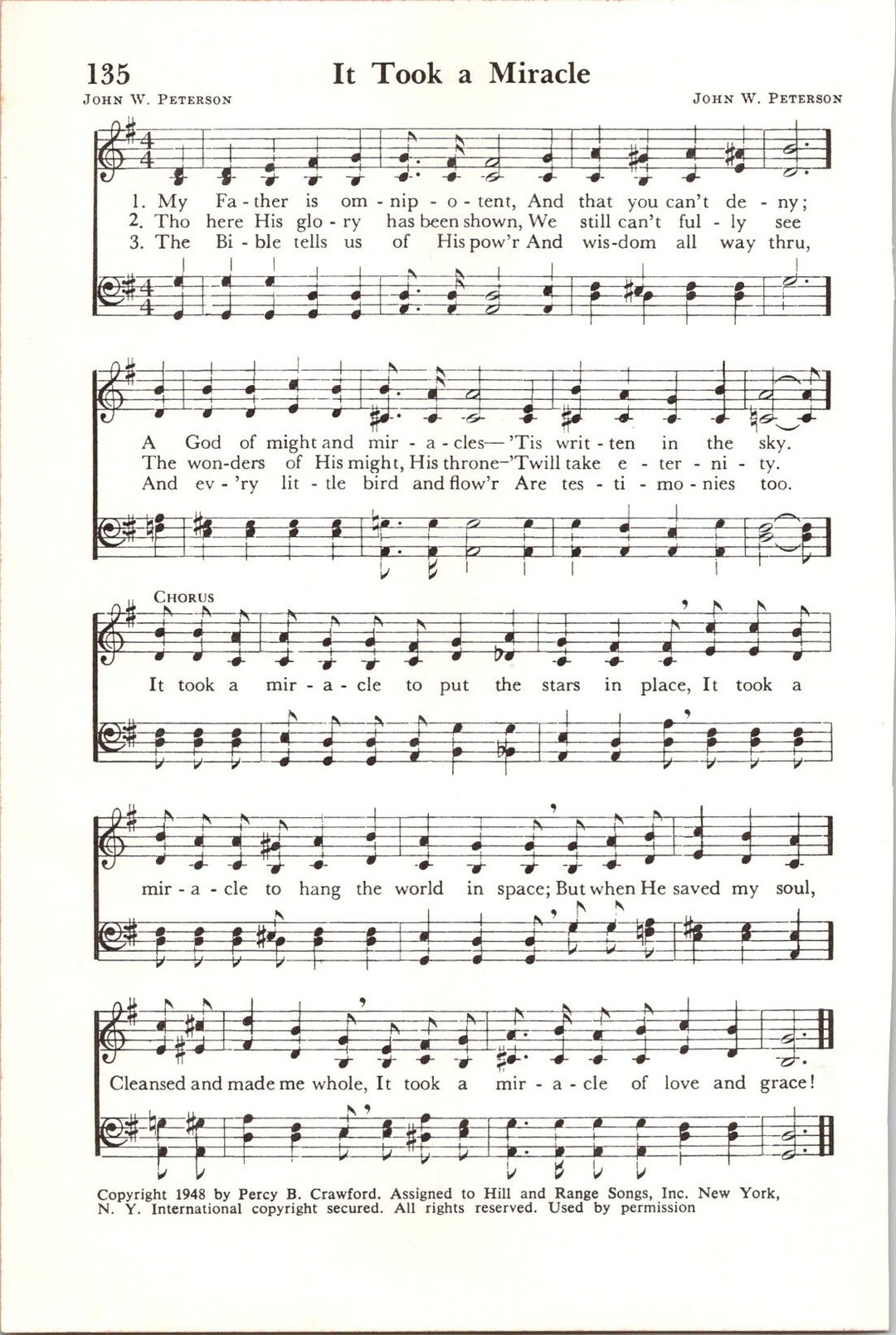It Took a Miracle by John W Peterson - Digital Hymn Sheet Music - Key ...
