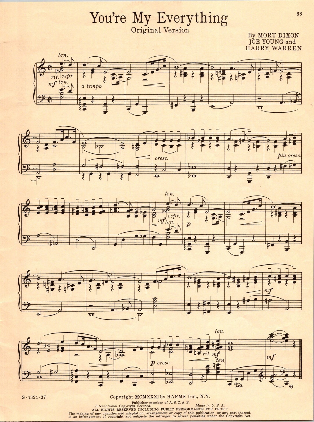 You're My Everything (original Version) Piano Solo - Digital Advanced Sheet Music Key of C - Etsy