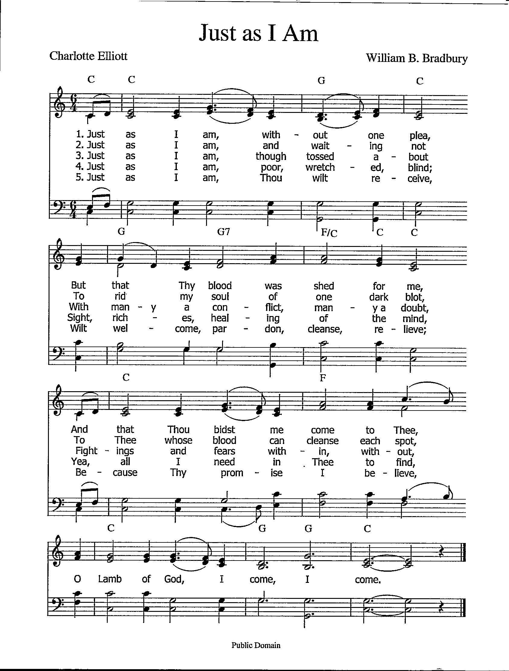 Just as I Am - Digital Printable Hymn Tune With Lyrics - Key of C - Etsy