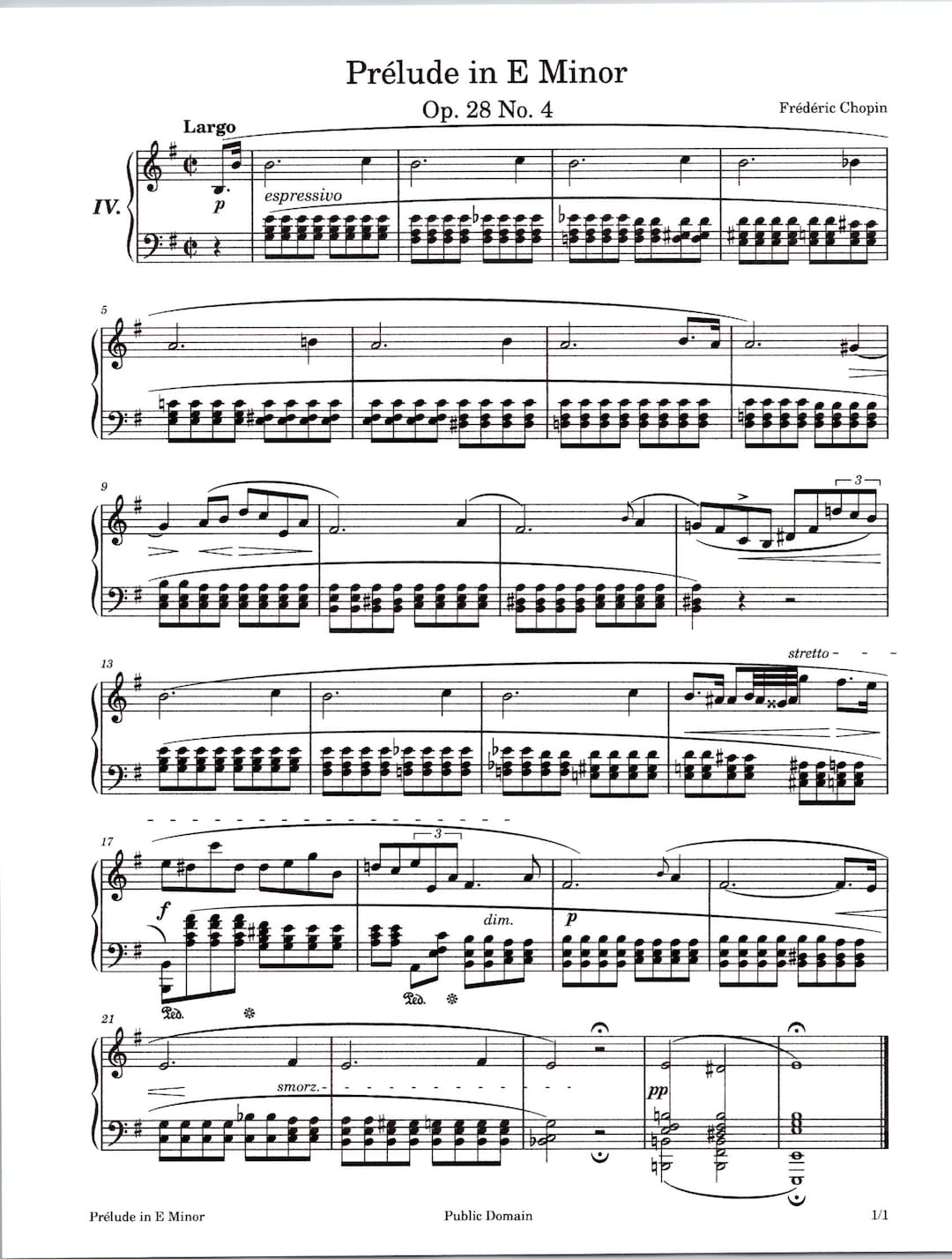 Prelude in E Minor Op. 28 No.4 Piano Solo - Digital Sheet Music - Key ...