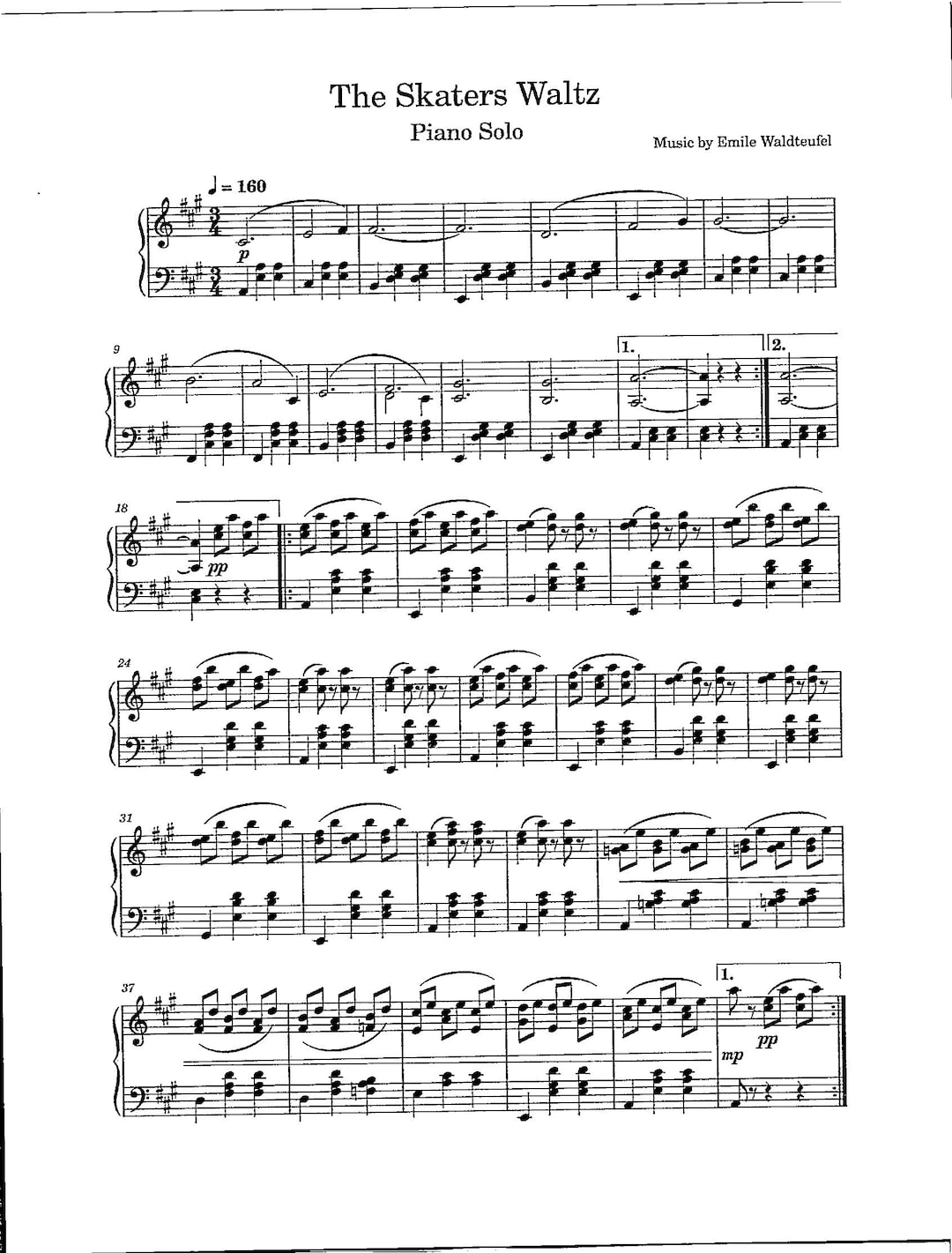 The Skaters Waltz Piano Solo - Digital Download Intermediate Level ...