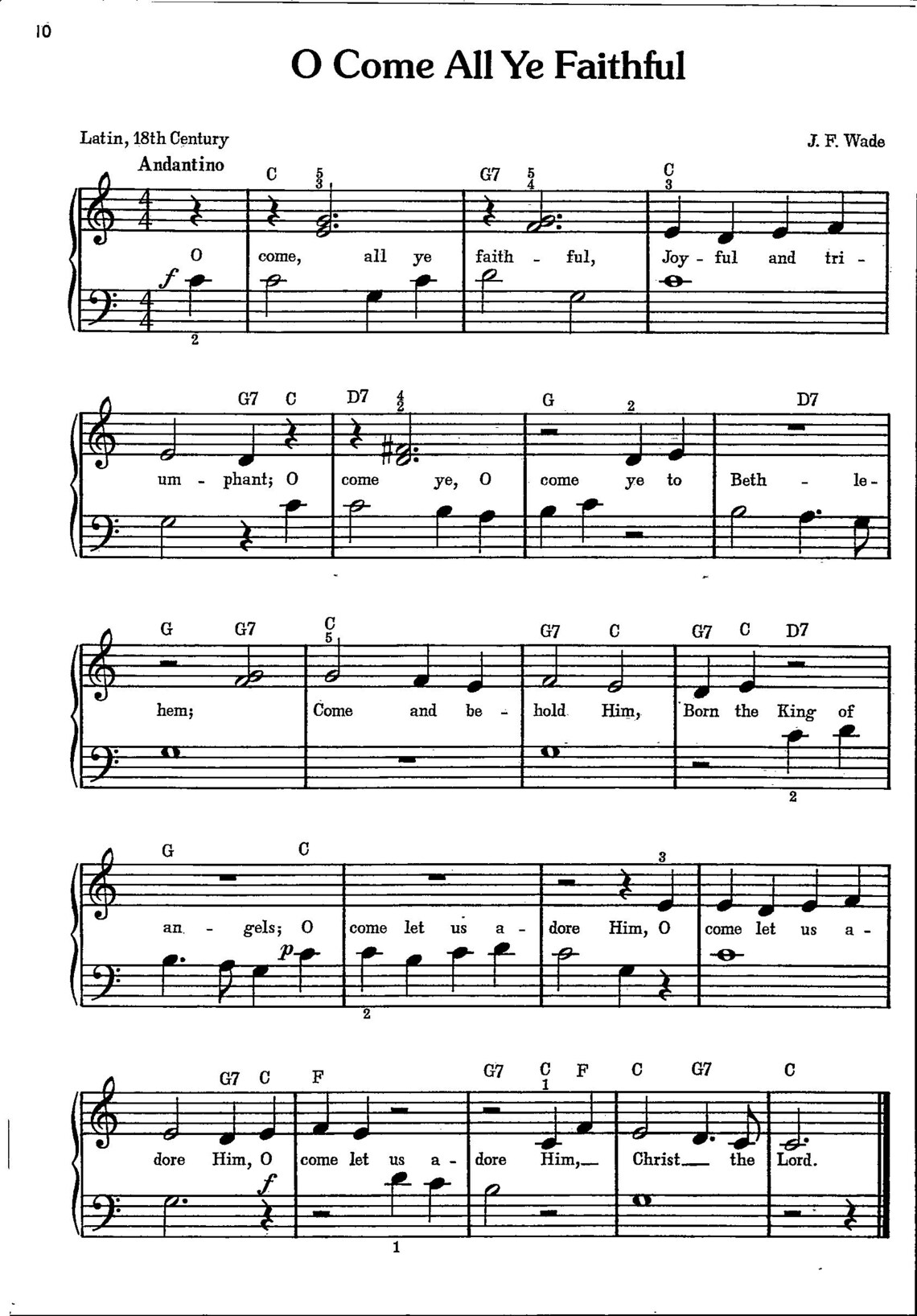O Come All Ye Faithful - Digital Piano Keyboard Sheet Music Early ...