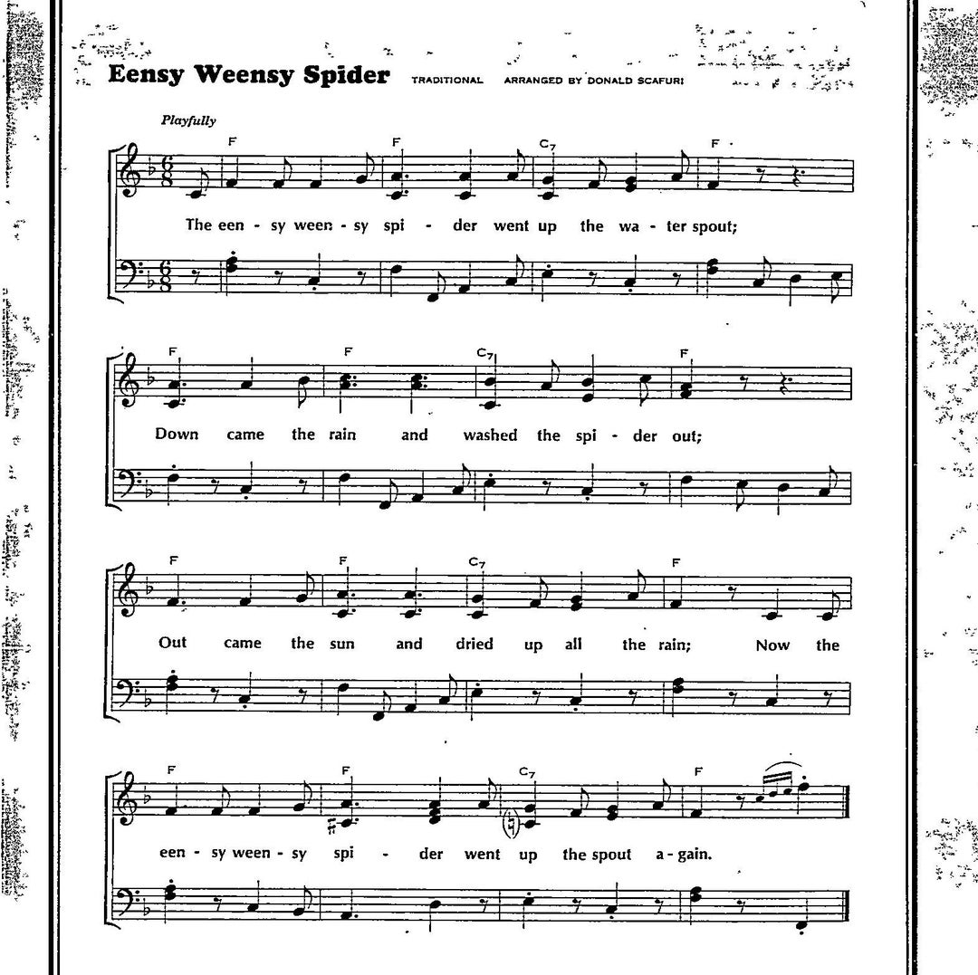 Eensy Weensy Spider - Digital Sheet Music for Piano Voices - Key of F ...