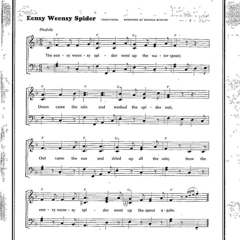 Eensy Weensy Spider - Digital Sheet Music for Piano Voices - Key of F ...