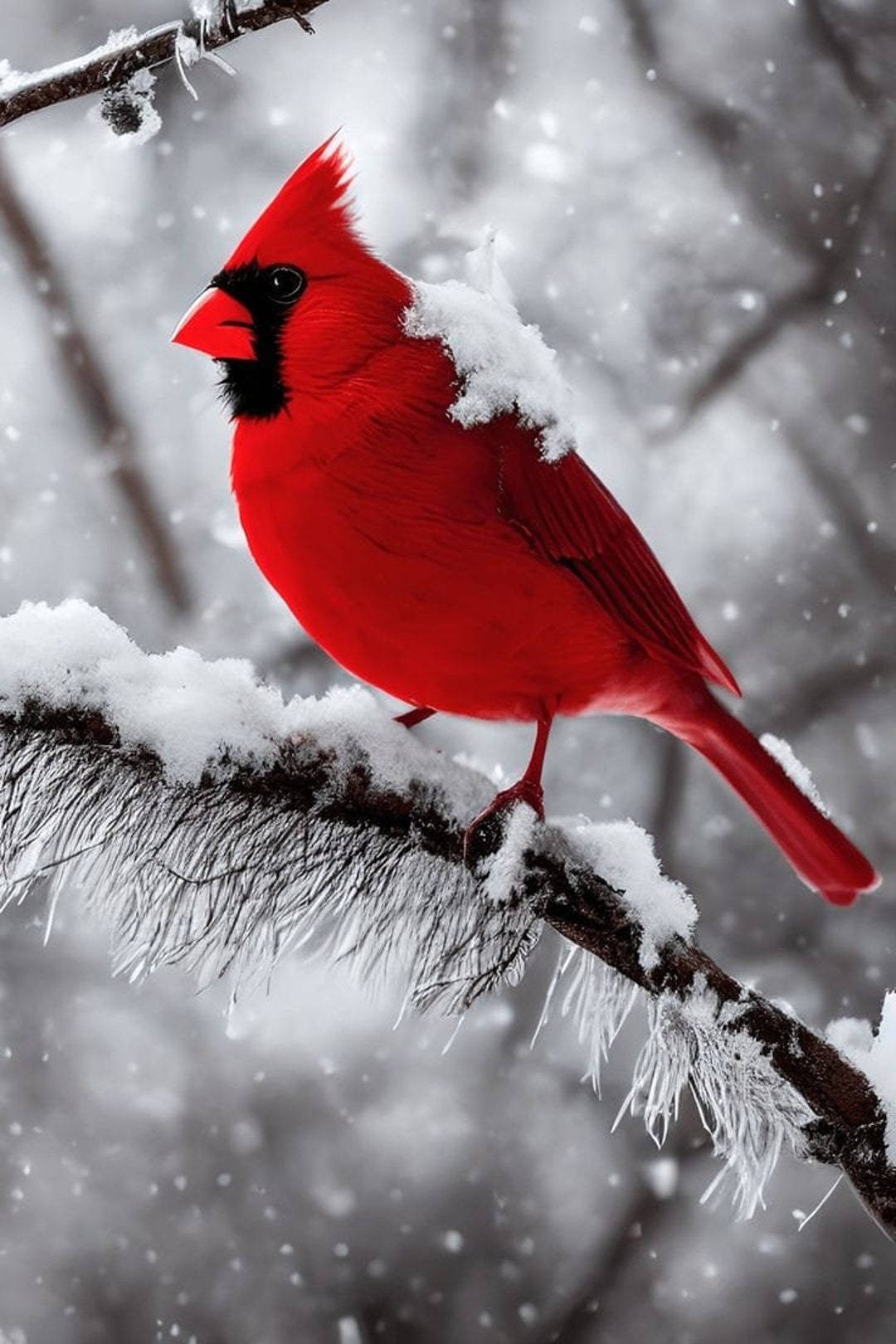 Digital Bird Print - Male Cardinal in the Snow - Etsy