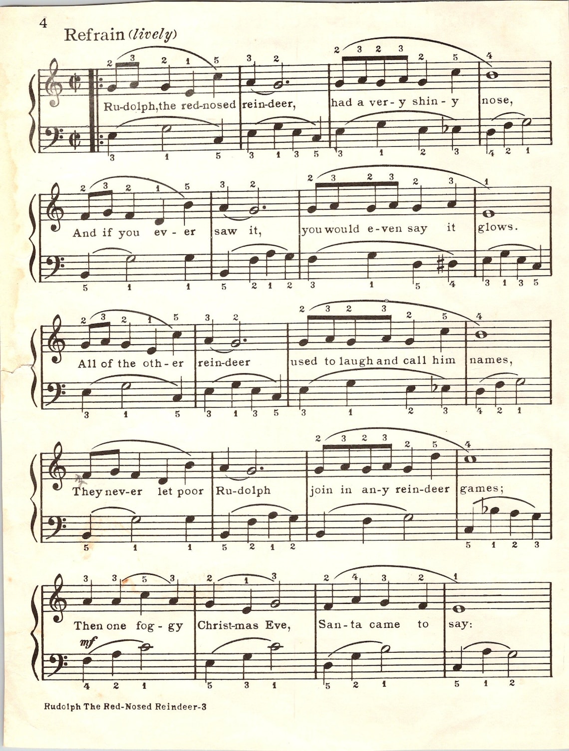 Rudolph the Red-nosed Reindeer - Easy Printable Christmas Sheet Music ...