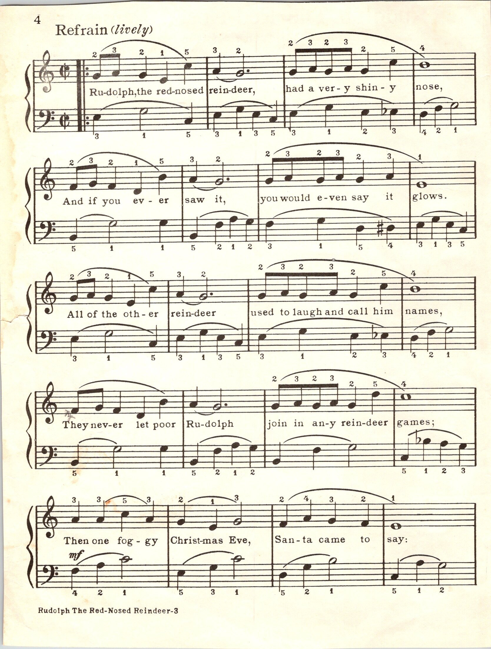 Rudolph the Red-nosed Reindeer - Easy Printable Christmas Sheet Music ...